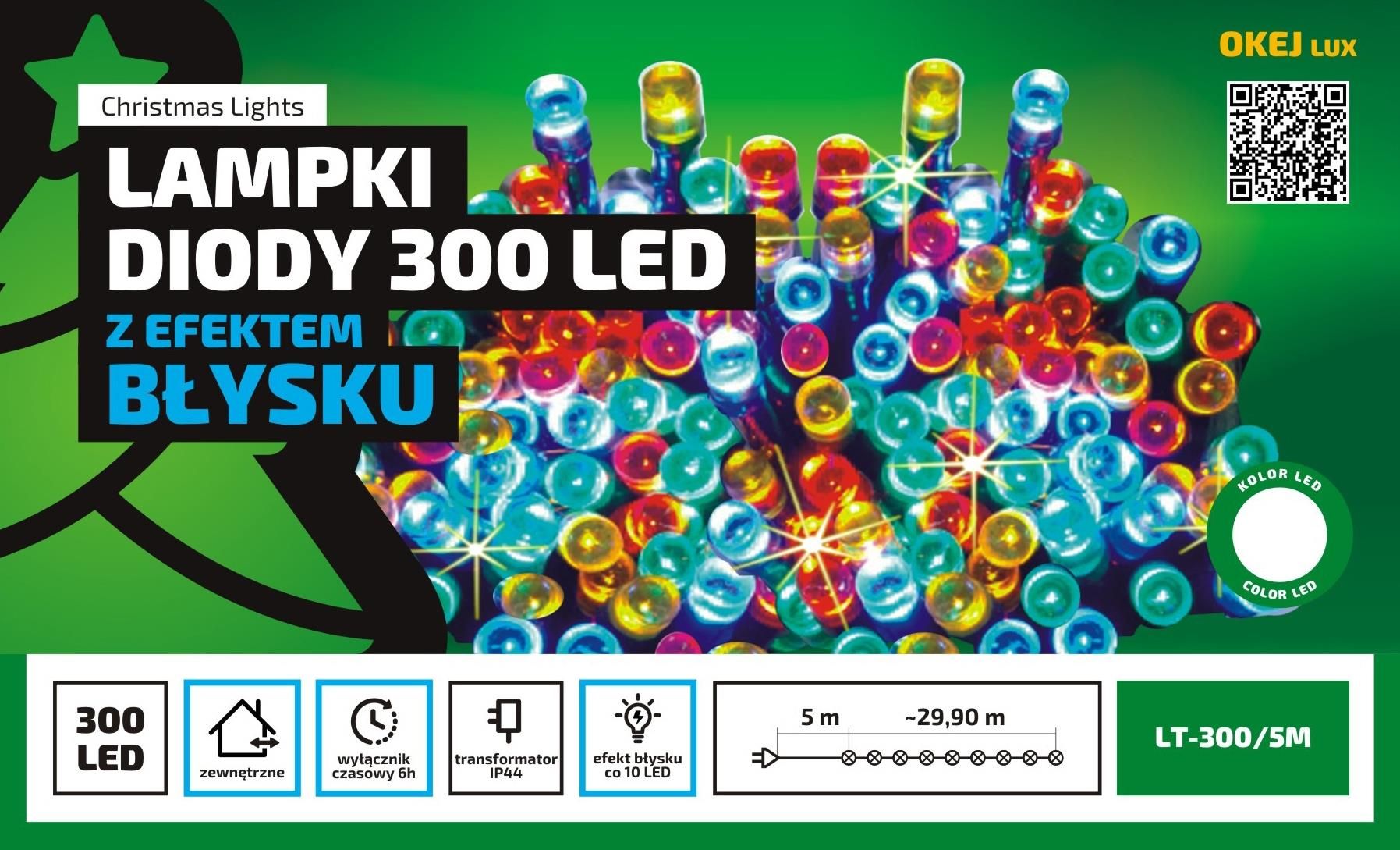 Okej Lux Lampki Choinkowe Zewnętrzne Światełka 300 Led 30M Ciepłe Białe ...