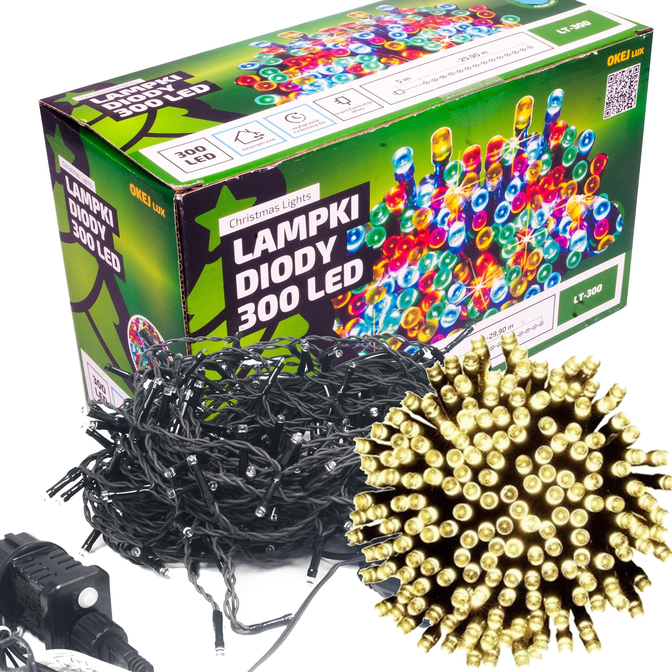 Okej Lux Lampki Choinkowe Zewnętrzne Światełka 300 Led 30M Ciepłe Białe ...