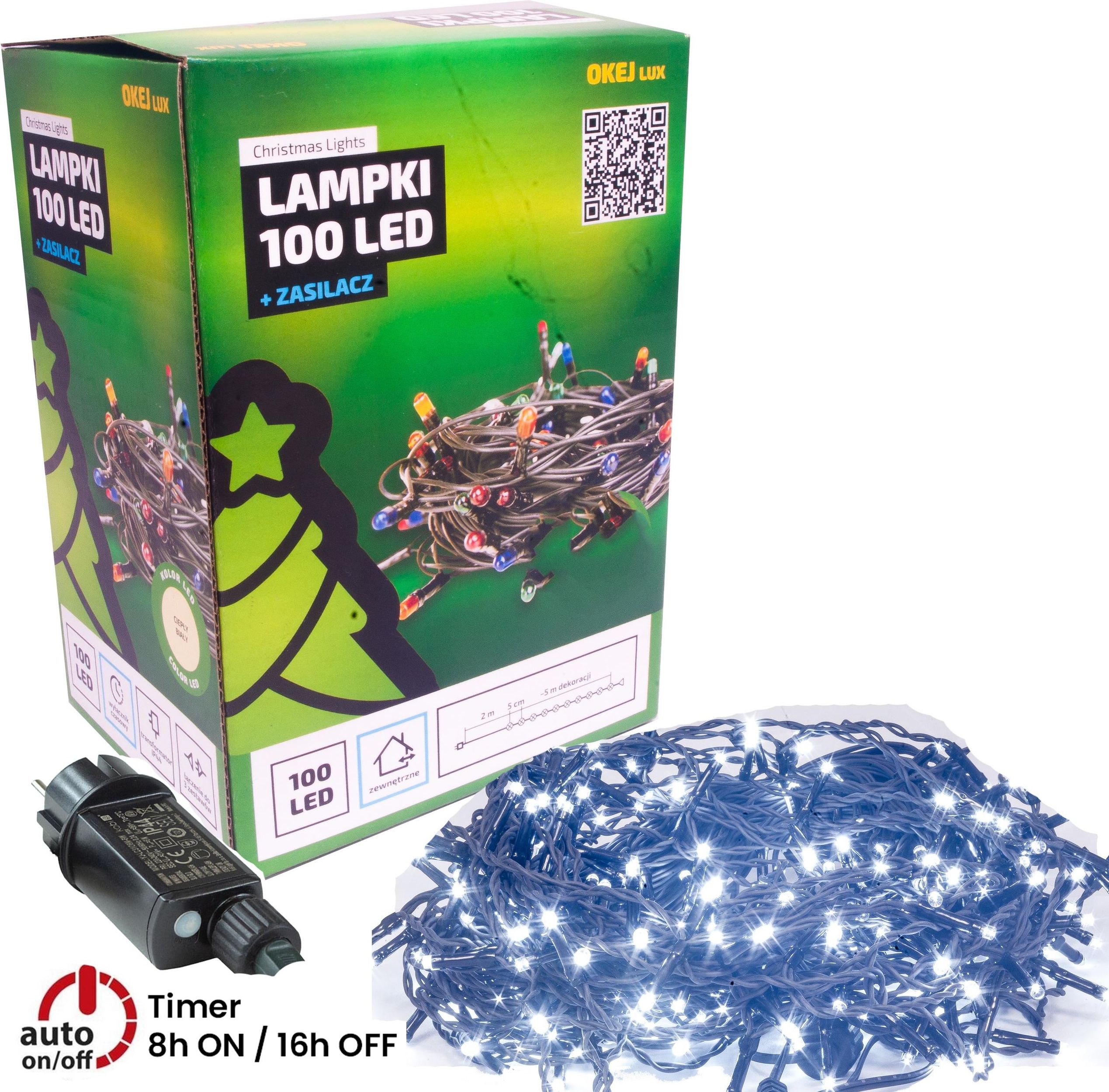 Okej Lux Gęste Lampki Choinkowe Światełka Wewnętrzne 100 Led 5M Zimne ...
