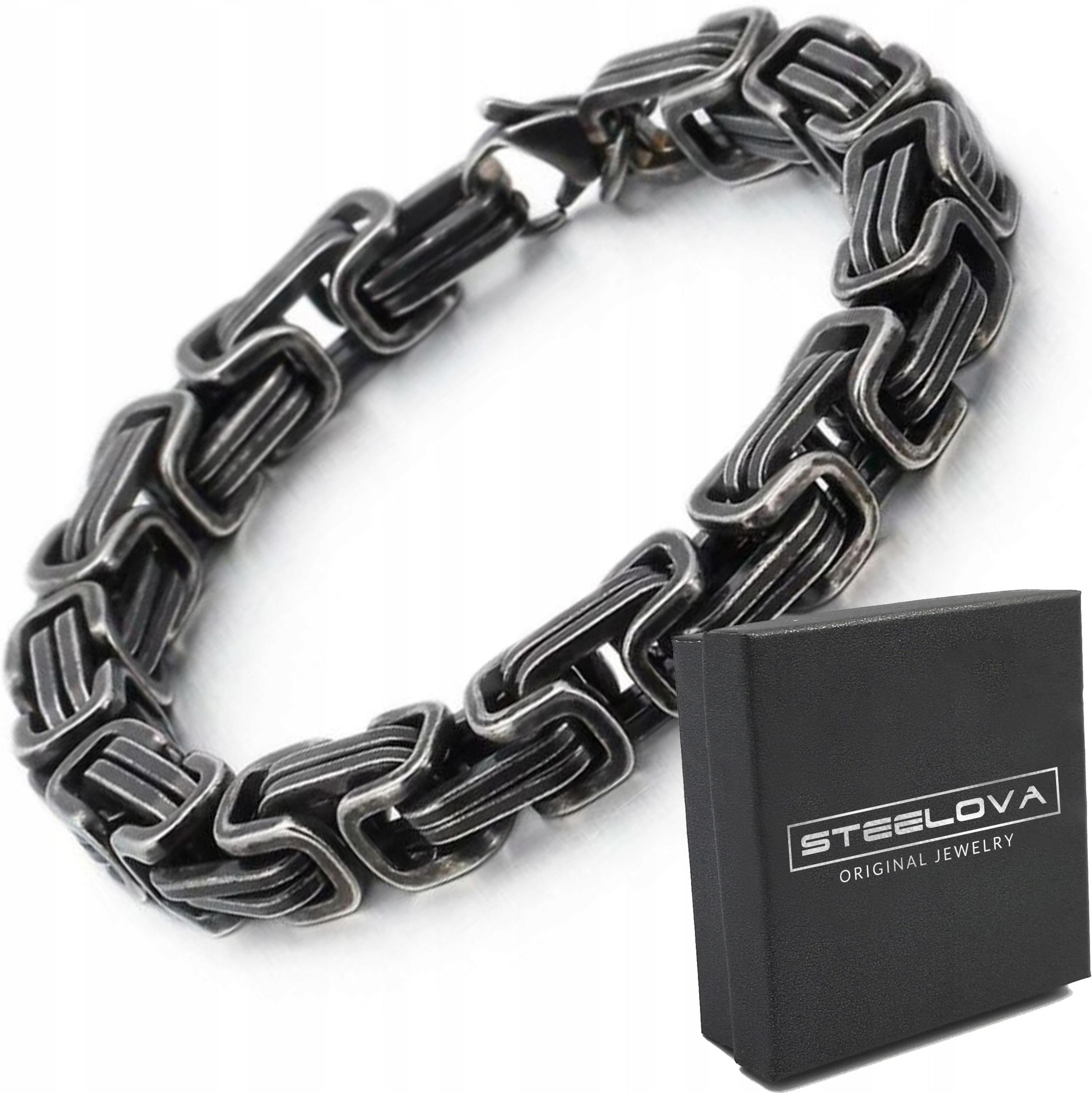 Stalowa Bransoletka Splot Królewski, Postarzane Srebro (8 mm) - Ceny i ...