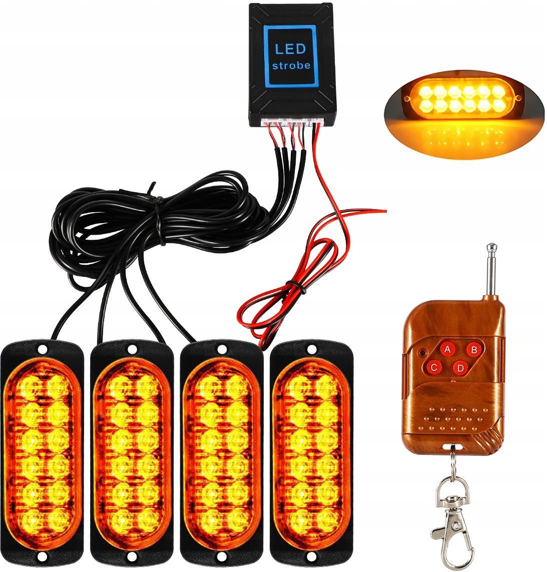 Stroboskop Led Pomarańczowe Światła Awaryjne 12V 24V 12Led 4Szt ...