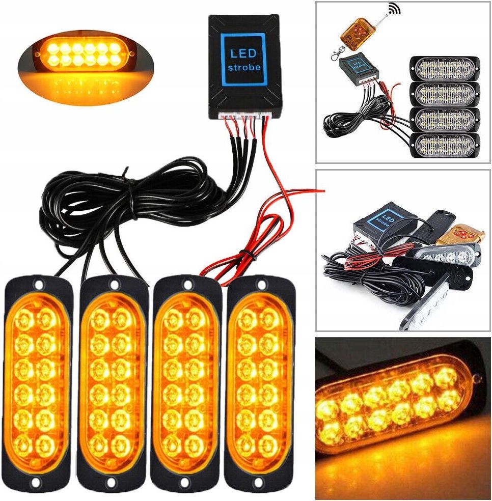 Stroboskop Led Pomarańczowe Światła Awaryjne 12V 24V 12Led 4Szt ...
