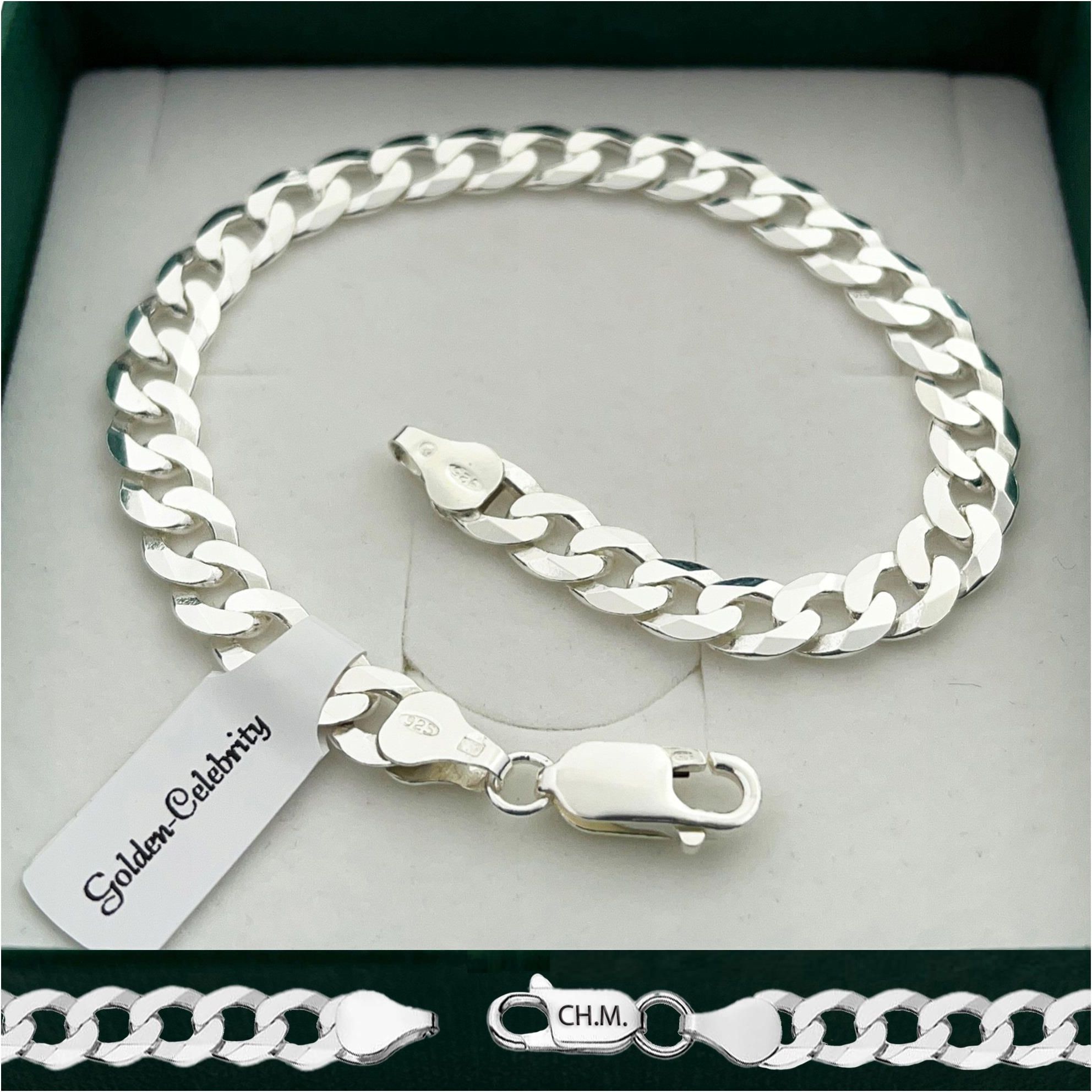 Golden Celebrity Srebrna Bransoleta Męska Diamentowana 22cm/6mm Pancerka Srebro 925 Grawer ...