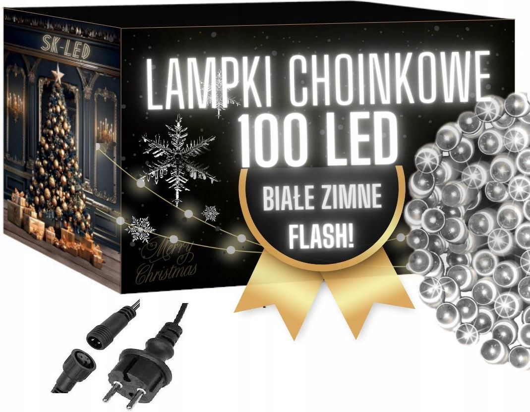Sk Led Lampki Choinkowe 100 Białe Zimne Flash Zewnętrzne Wewnętrzne ...