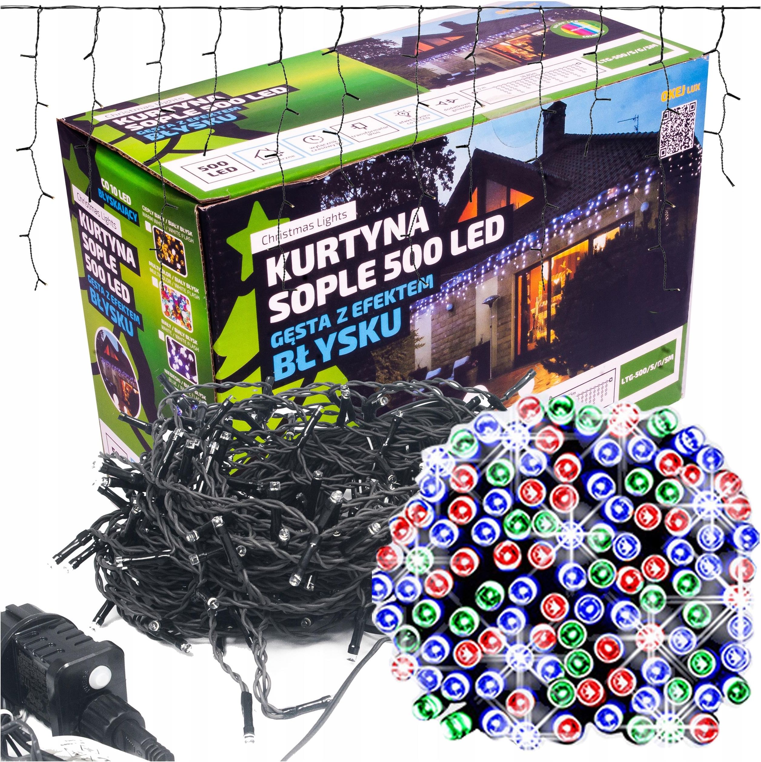 Okej Lux Lampki Sople Zewnętrzne 500 Led 15M Gęste Kolorowe Flash Timer ...
