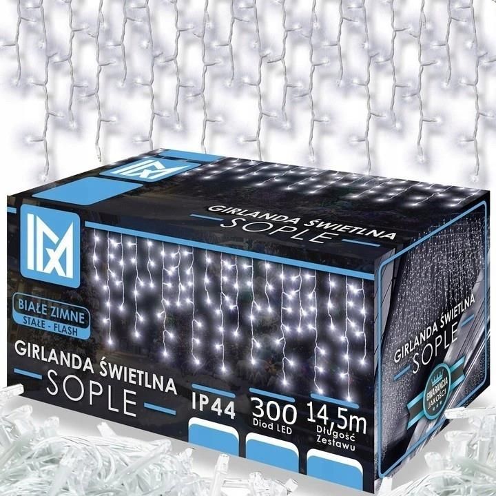 Lampki Świąteczne Zewnętrzne Sople Led 300 14,5M Światełka Choinkowe ...