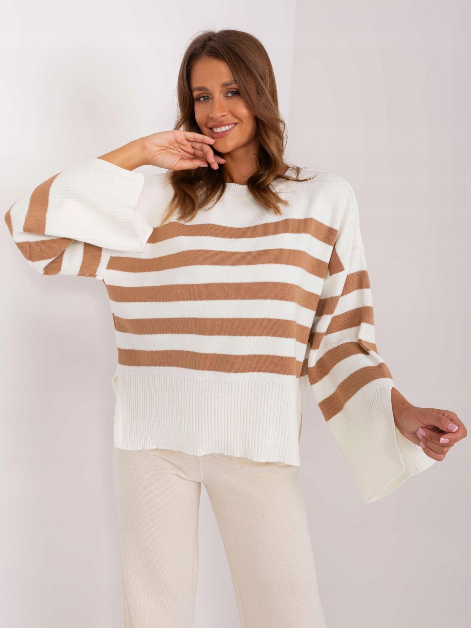 Luźny W Paski Sweter Damski Oversize Stylowe Rękawy - Ceny i opinie ...