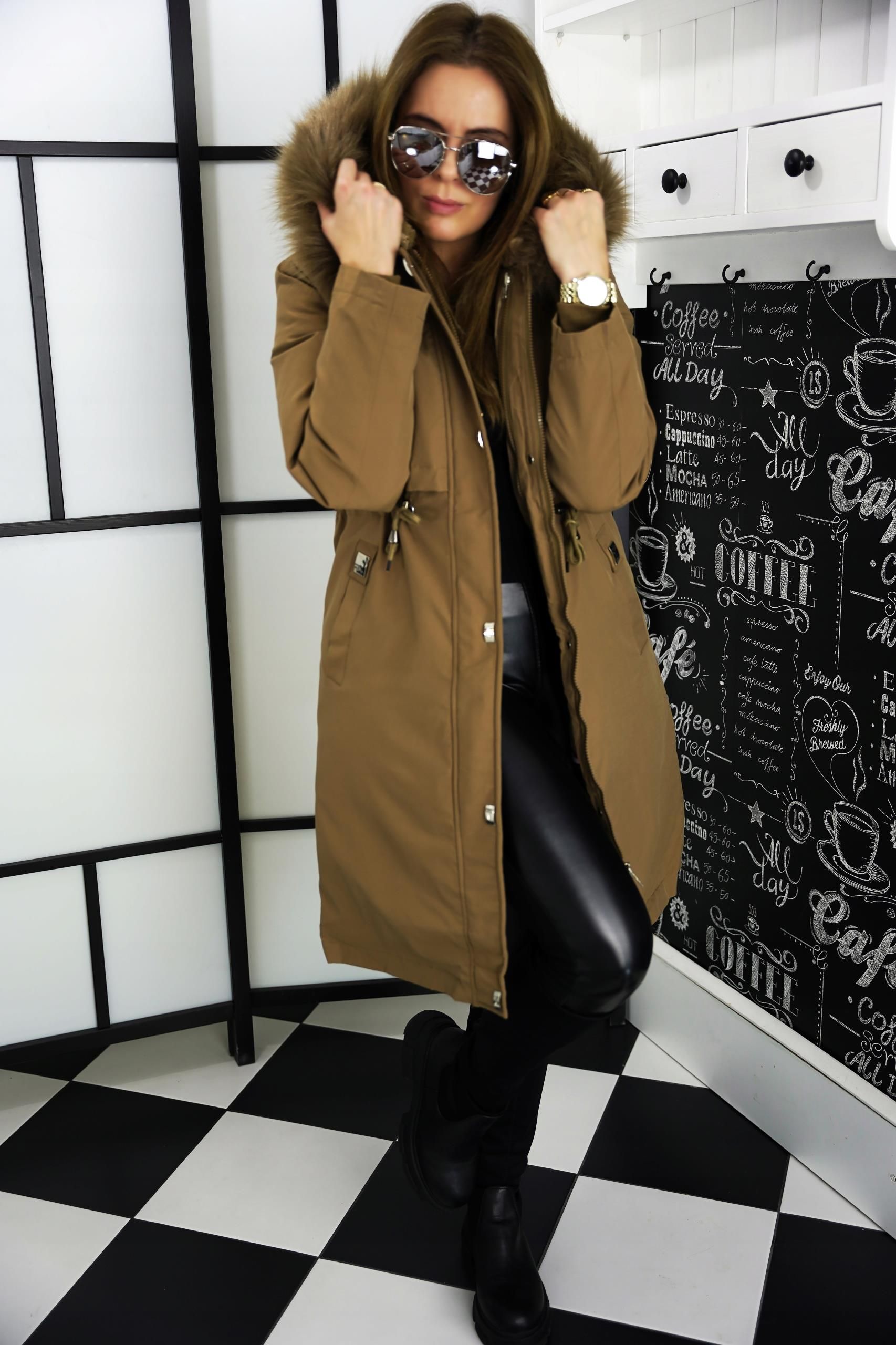 Parka zimowa Alaska Z Kapturem odpinana podpinka Camel M - Ceny i ...
