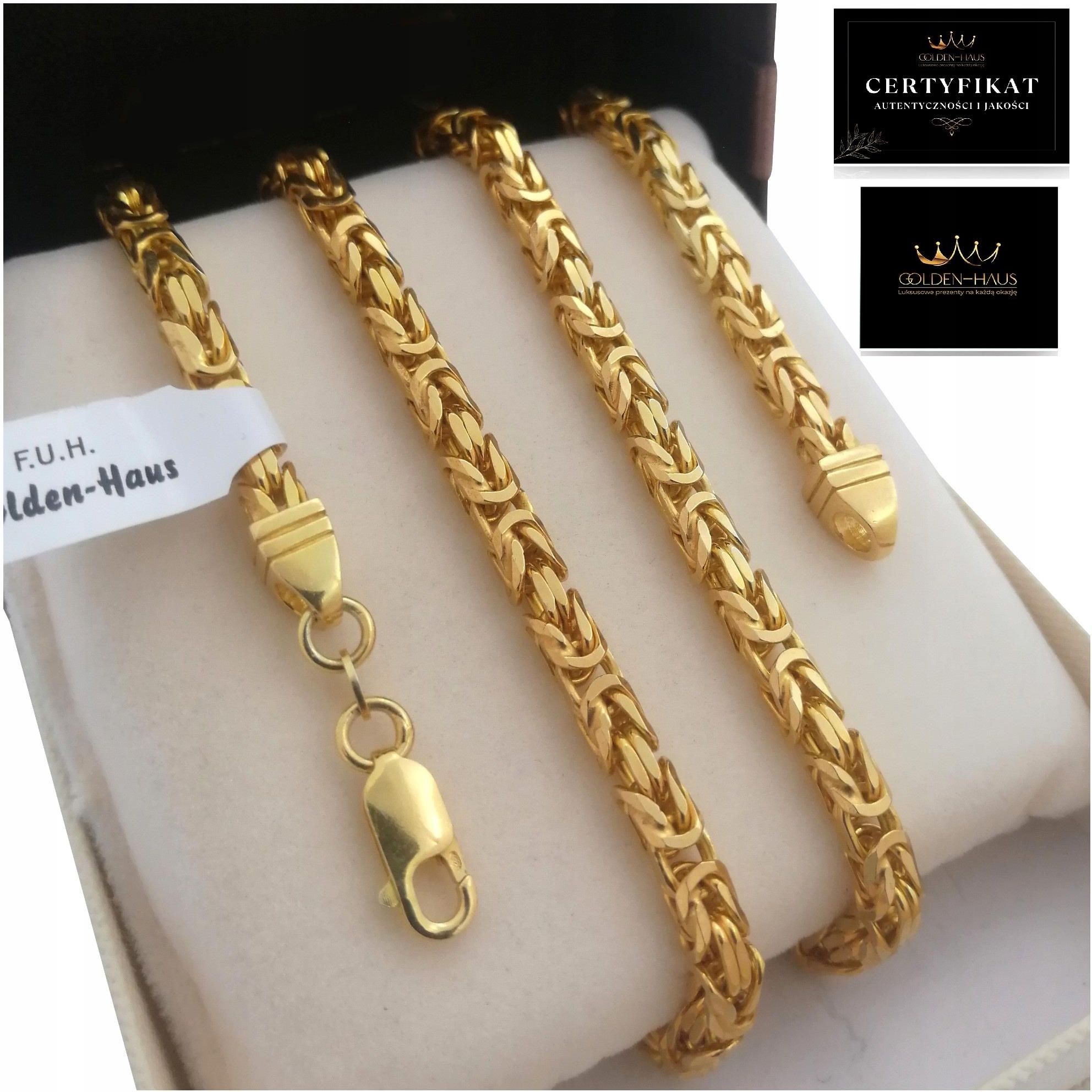 Gruby Złoty Łańcuszek Męski Splot Królewski Srebro Pozłacane 925/585 ...