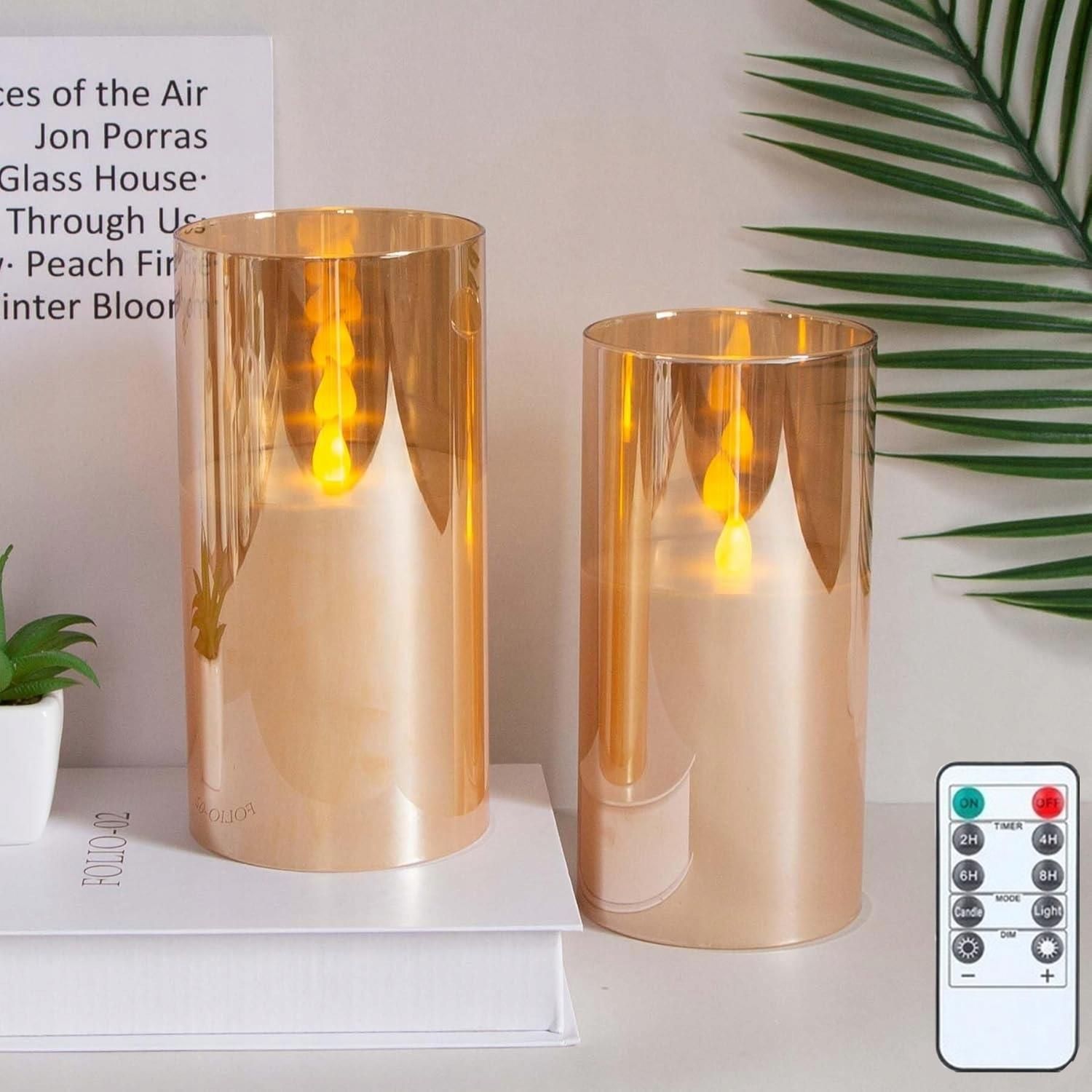 Złote Szklane Świece Świeczki Led Na Baterie Pilot 20 Cm 2 Sztuki ...