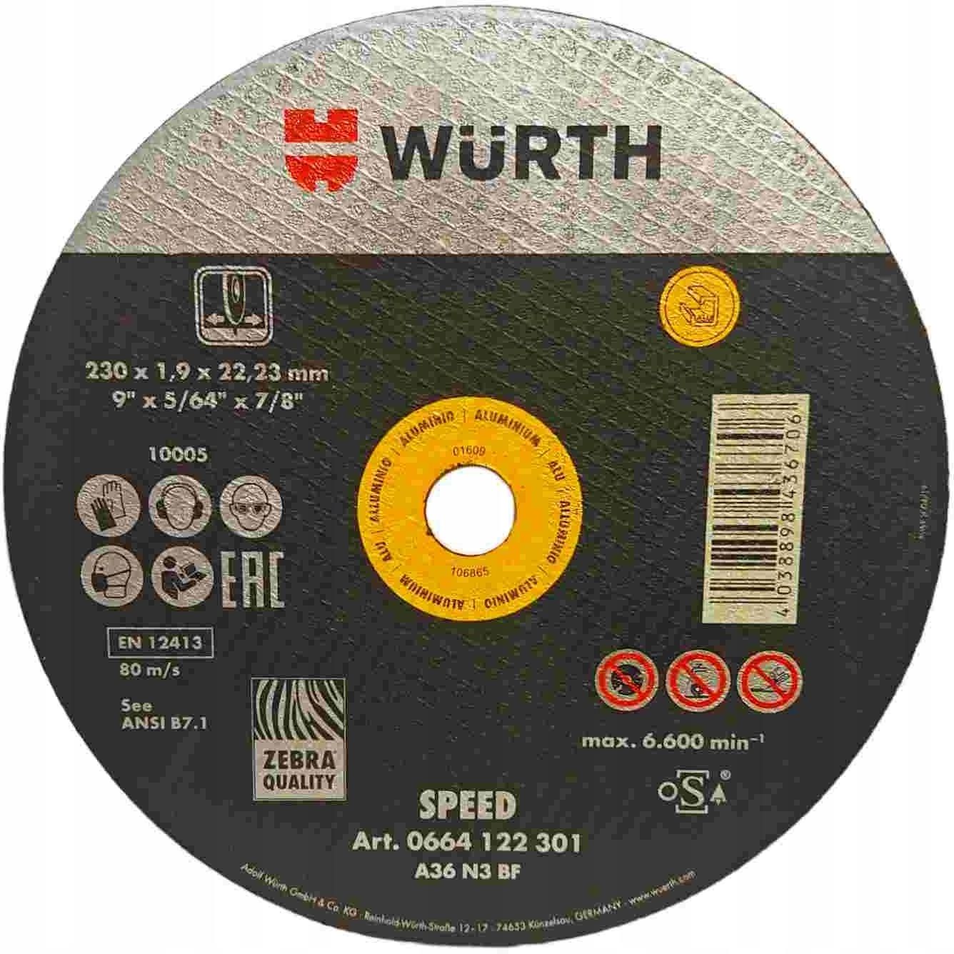 Tarcza tnąca Wurth Tarcza tnąca Speed 230x1,9x22,23mm do aluminium ...