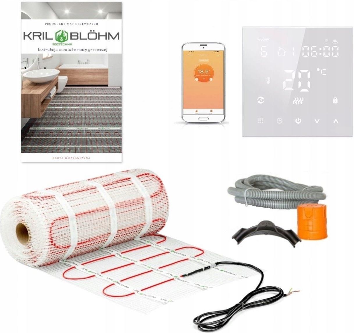 Ogrzewanie podłogowe Mata Grzewcza Grzejna Zestaw 150W/M2 1,5M2/H 607 Wifi Biały 1773345235 ...