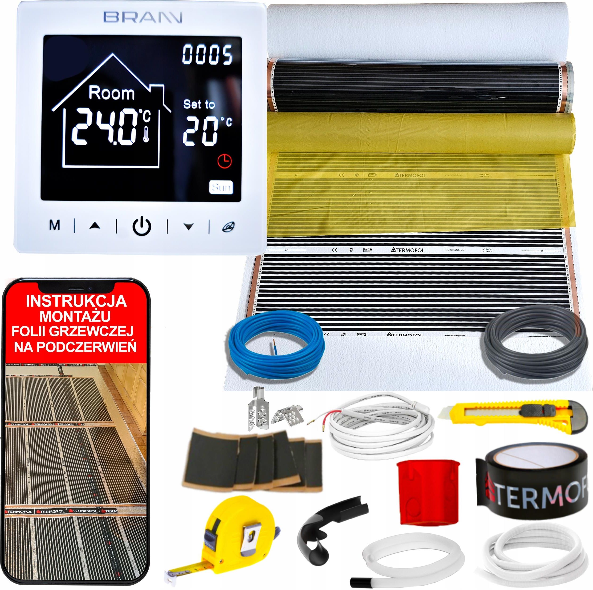 Ogrzewanie podłogowe Vendacenter Folia grzewcza pod panele szer. 50cm 110W/m² termostat BC400E ...
