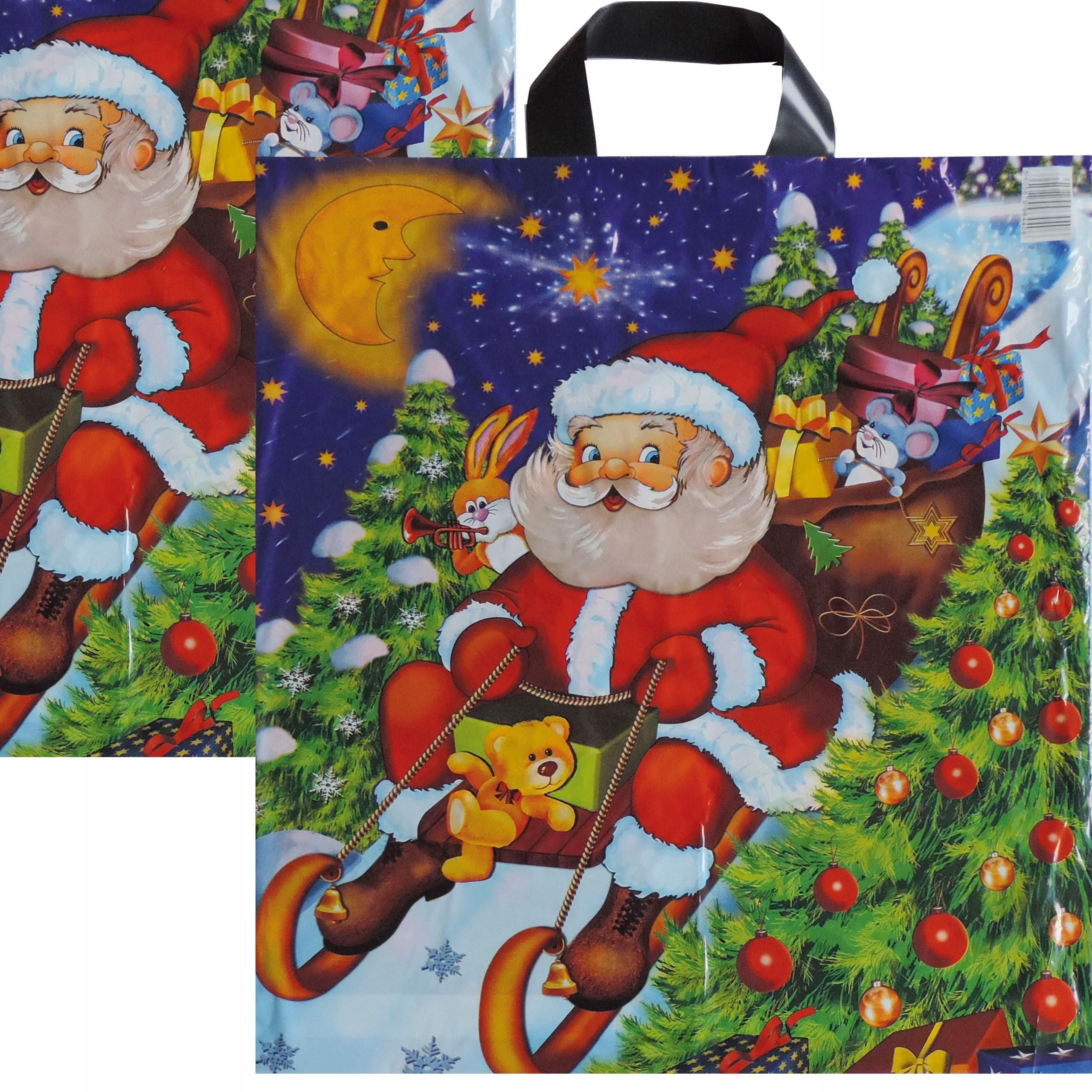 Capital Packaging Reklamówki Świąteczne Foliowe Mikołaj Torby Na ...