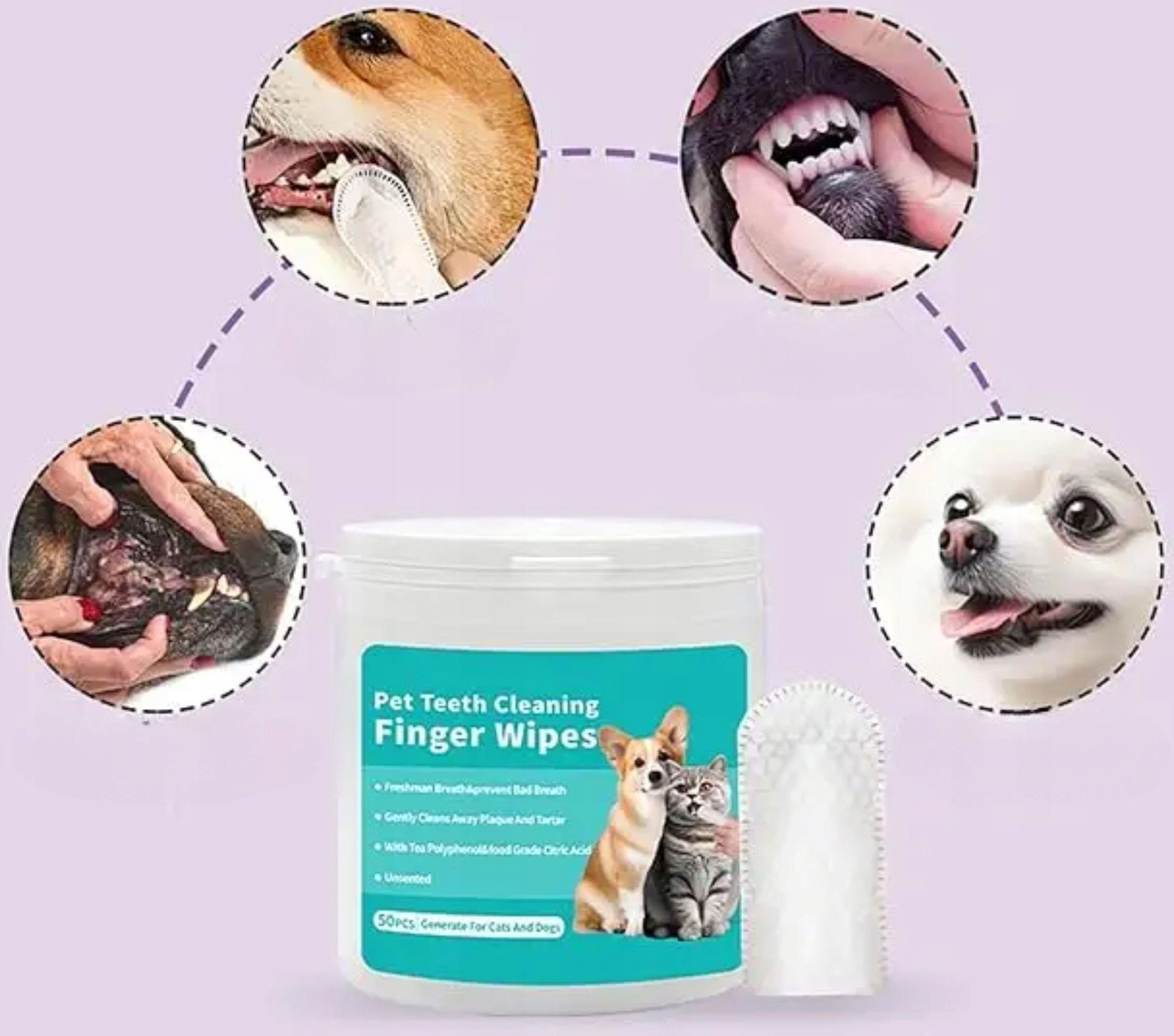 Płatki Chusteczki Nakładki Do Mycia Czyszczenia Zębów Psa Kota 50 sztuk ...