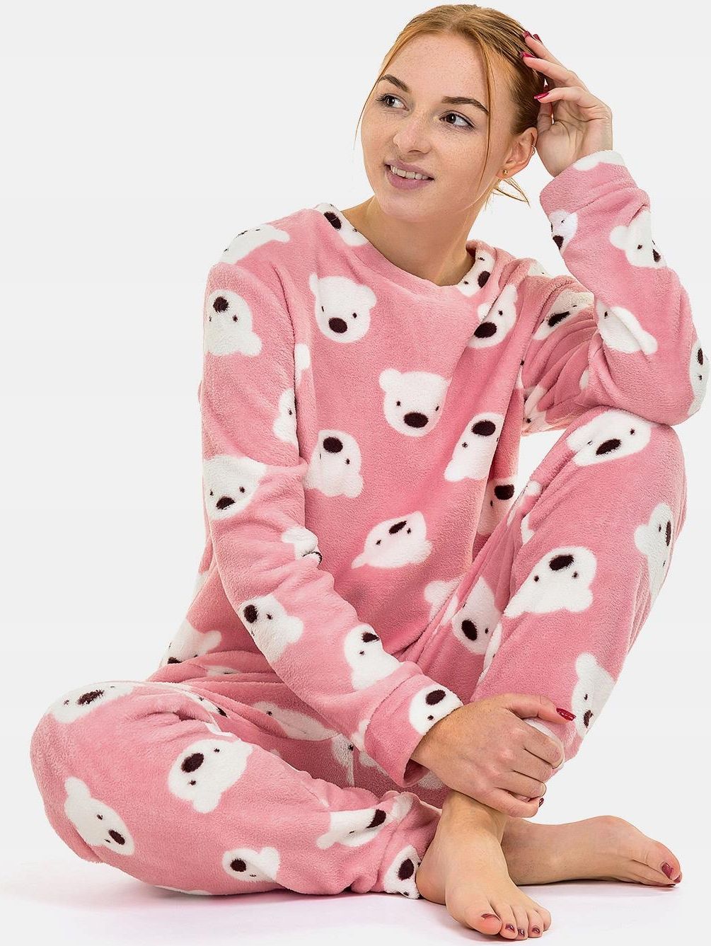 Urocza Puchata Pluszowa Ocieplana Piżama Damska Polarowa z Misiami ...