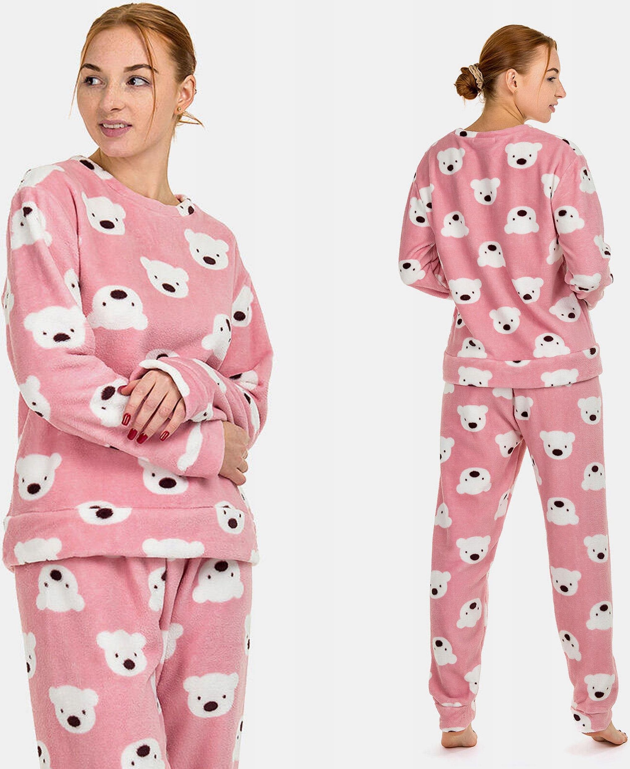 Urocza Puchata Pluszowa Ocieplana Piżama Damska Polarowa z Misiami ...