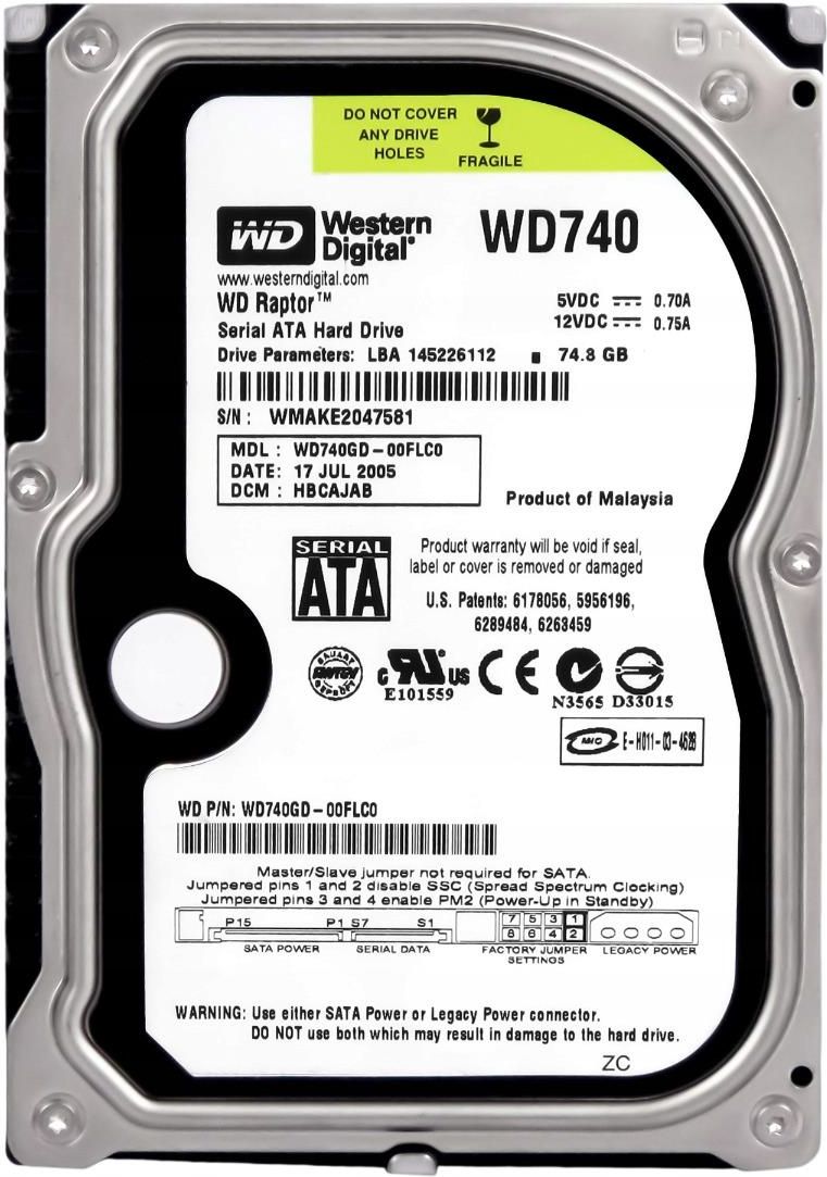Dysk twardy Western Digital Wd Raptor 74.3Gb 10K 8Mb Sata 3.5'' Wd740Gd ...