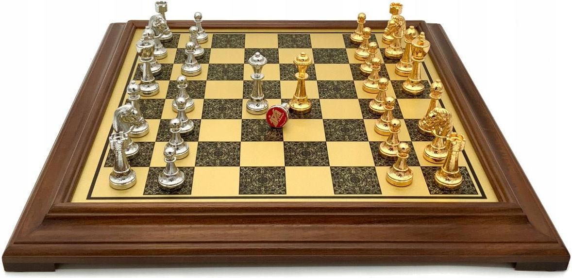 1A Games Italian Set Chess Pieces Staunton Gold/Silver + Chess Board Brass Effect/Wood - Gra ...