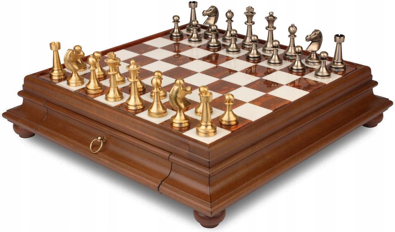 1A Games Italian Chess Solid Brass Staunton 7,3 + Chess Board Marble/Wood 46 Drawer - Gra ...