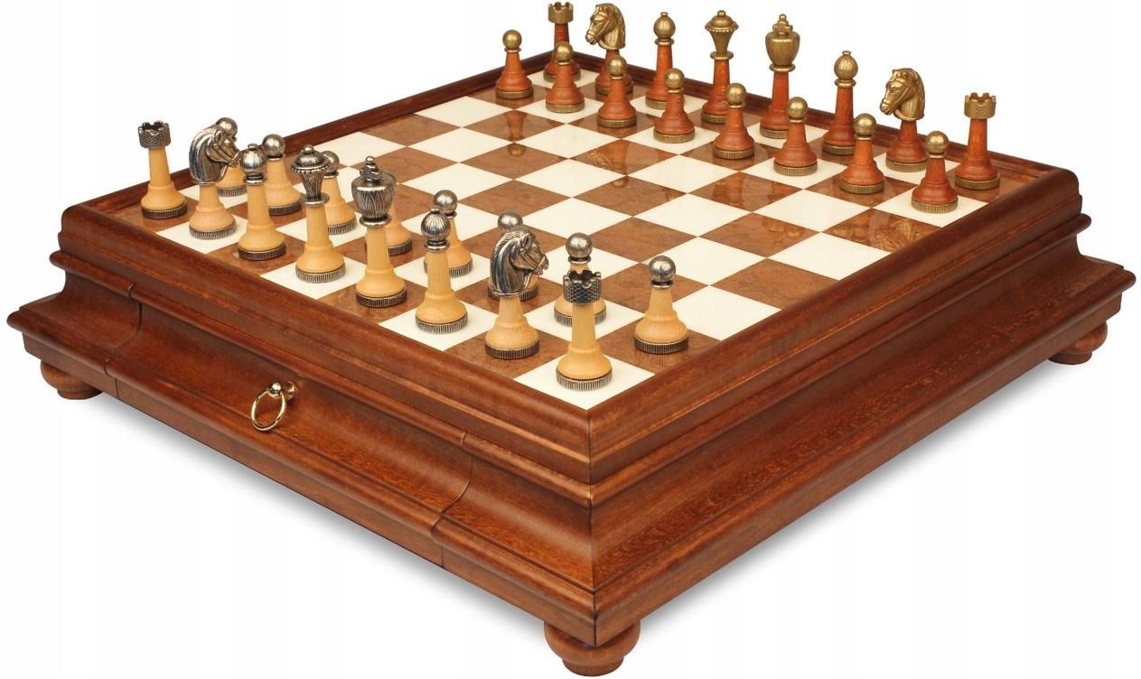 1A Games Italian Chess Classic Metal/Wood + Chess Board Marble/Wood 46 With Drawer - Gra ...