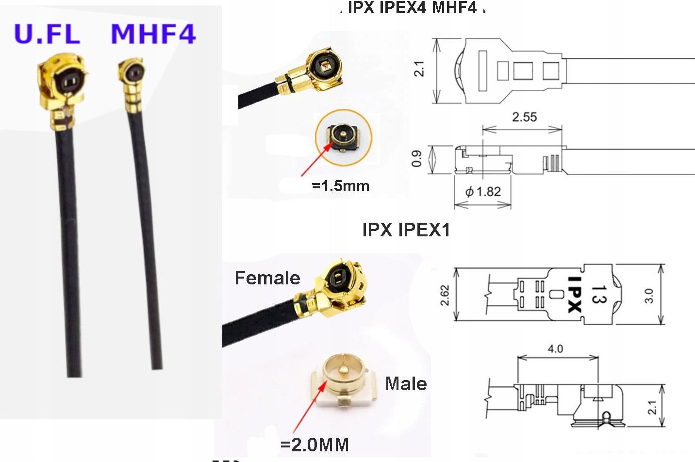 Rf Connectors Pigtail uFL Ipex Ipx Rp Sma gniazdo RG178 5cm - Opinie i ...
