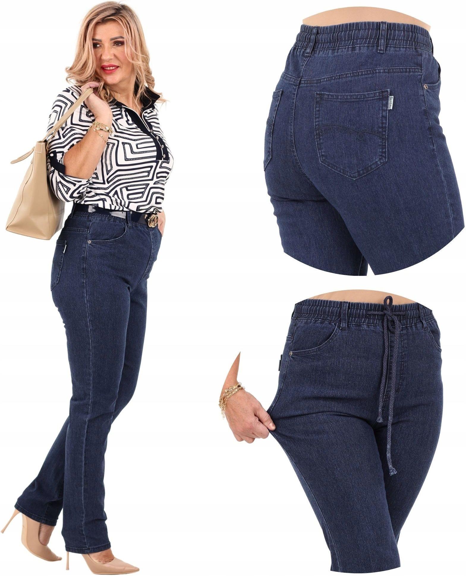Spodnie Na Gumce Damskie Bawełniane Jeans Duże Rozmiary Z Wysokim ...