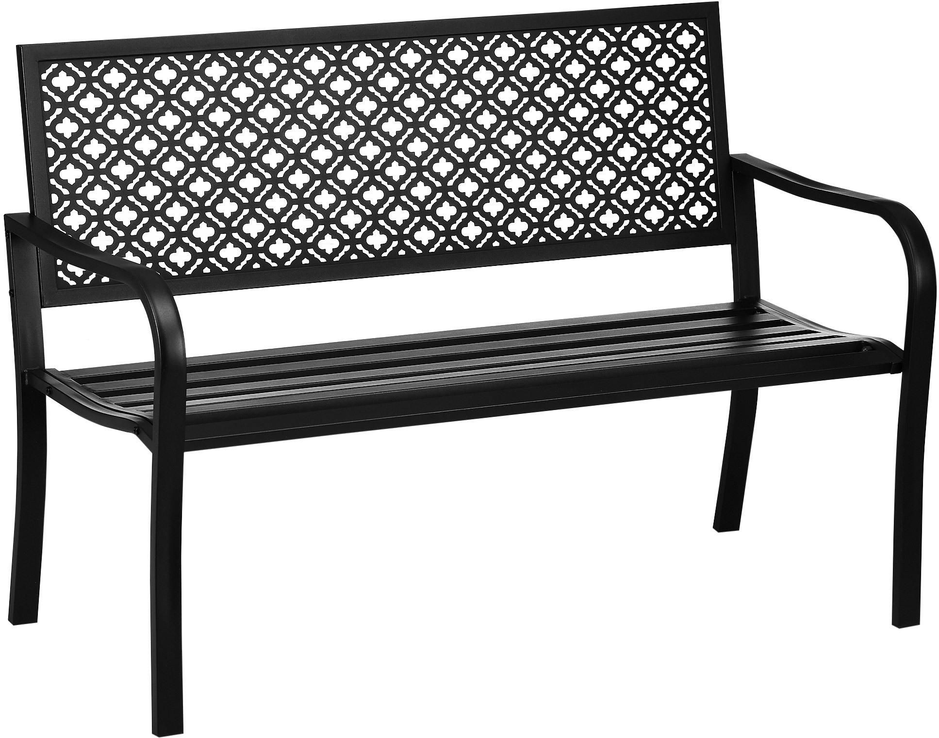 Outsunny Stalowa Ławka Ogrodowa 2-Osobowa Parkowa Z Oparciem I Podłokietnikiem Kwiatowym Wzorem ...