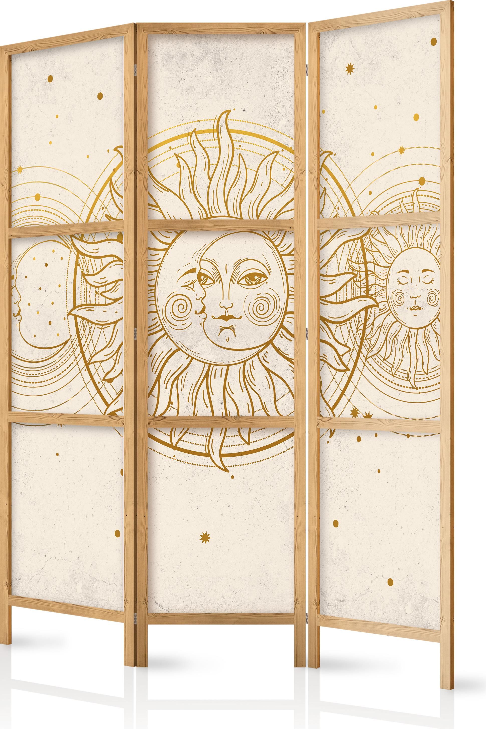 Wall-Dekor 3el. Parawan Japoński Z Włókniny Złote Słońce I Księżyc ...