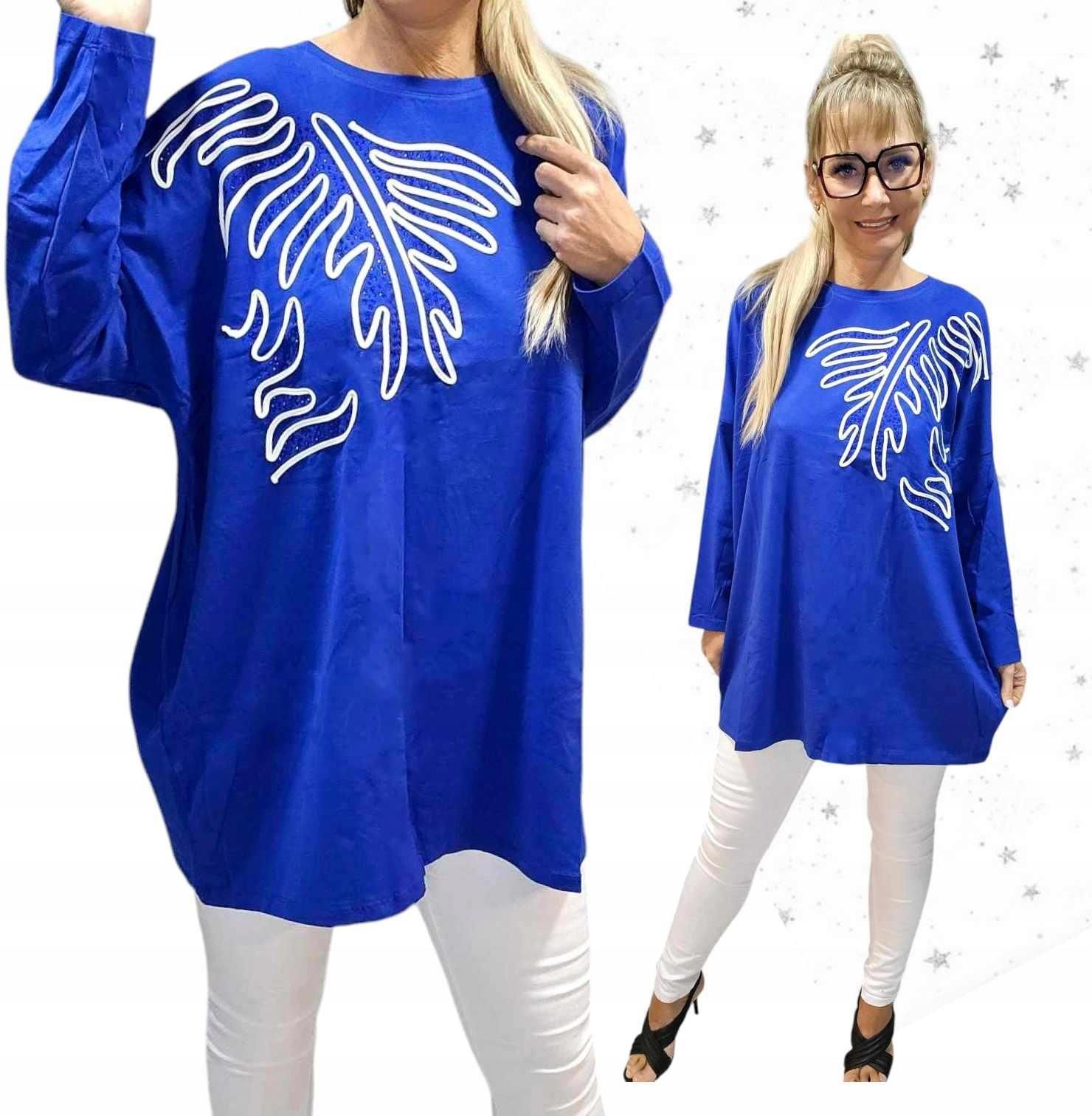 Luźna Tunika Bluzka długi rękaw cyrkonie Bawełna chaber 50 52 5XL 6XL 3121 - Ceny i opinie ...