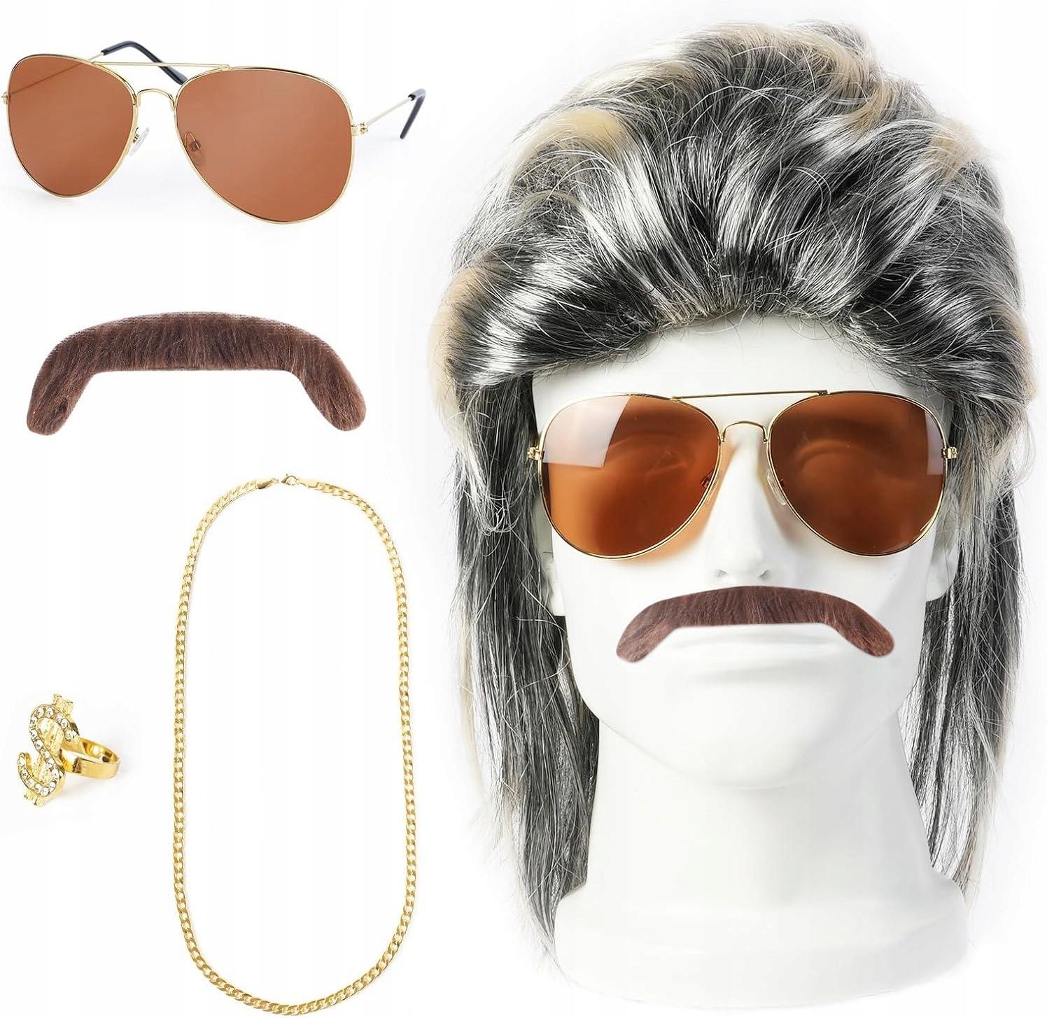 Strój Przebranie Retro Rockman Pimp Gangster Okulary Peruka Lata 70 80 ...