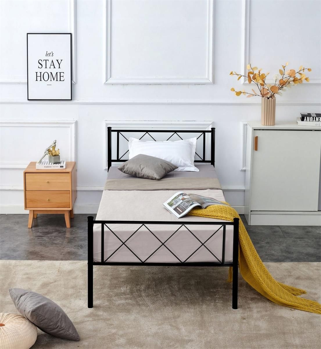 Furnitex Łóżko Metalowe 90X200Cm Mbd9216 Czarny Nowoczesny Sypialnia ...