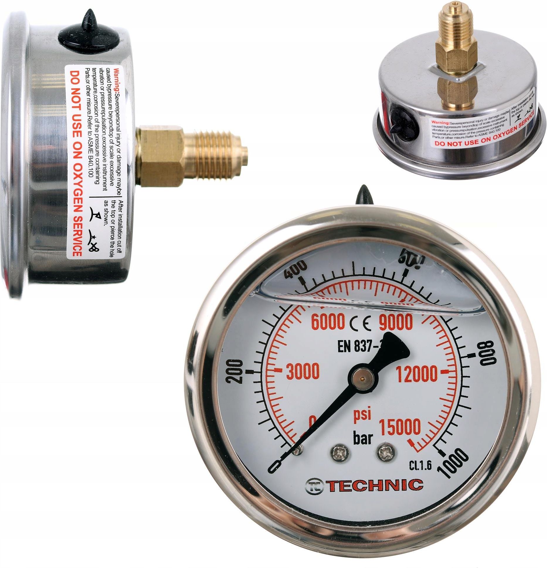 Manometr Hydrauliczny Glicerynowy Ciśnieniomierz Zegar 63mm 0-1000 bar 1/4 1761722227 - opinie i ...