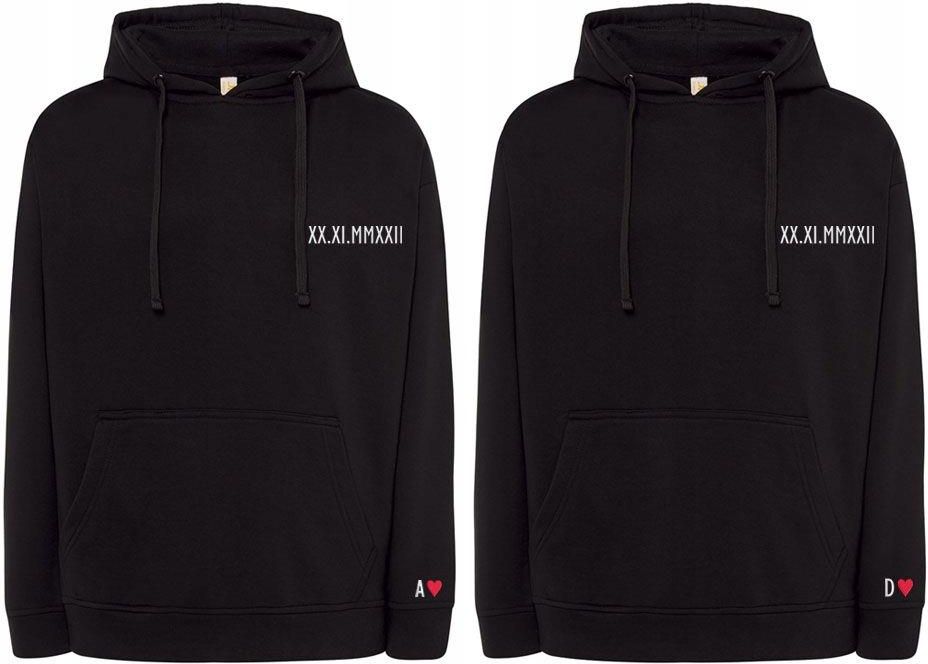 Bluzy dla Par Matching hoodies Haft na Walentynki Serce Inicjały Data ...