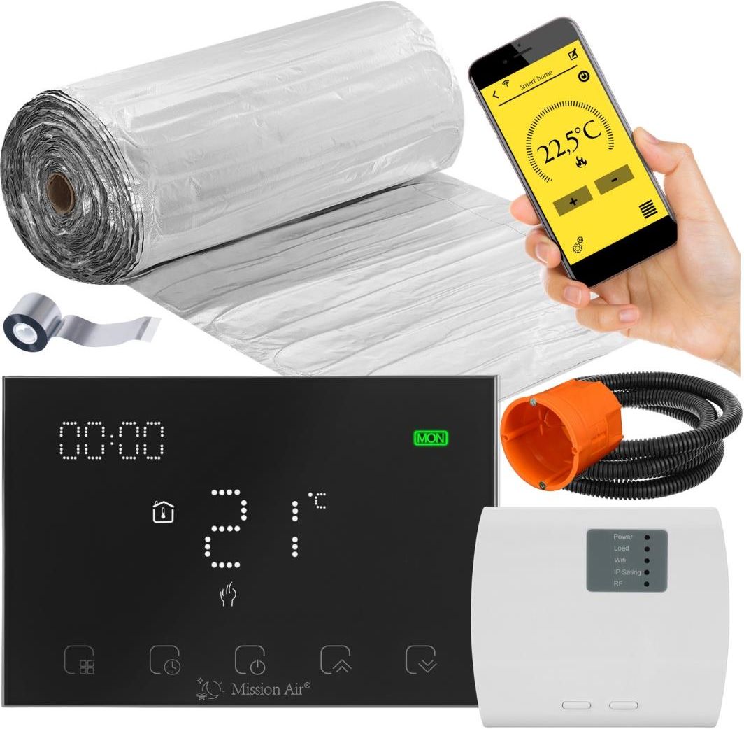 Ogrzewanie podłogowe Mission Air Zestaw Mata Grzewcza grzejna pod panele MAL-160W/m² 20m² WiFi ...