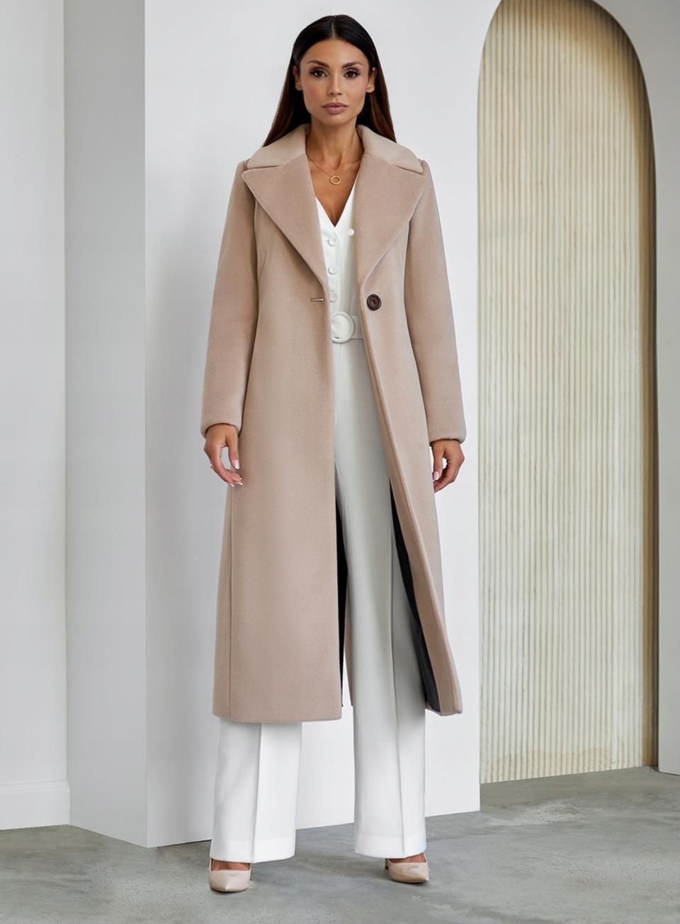 Zartex płaszcz jesien zima alpaka damski klasyczny Amber Latte AW24 r ...