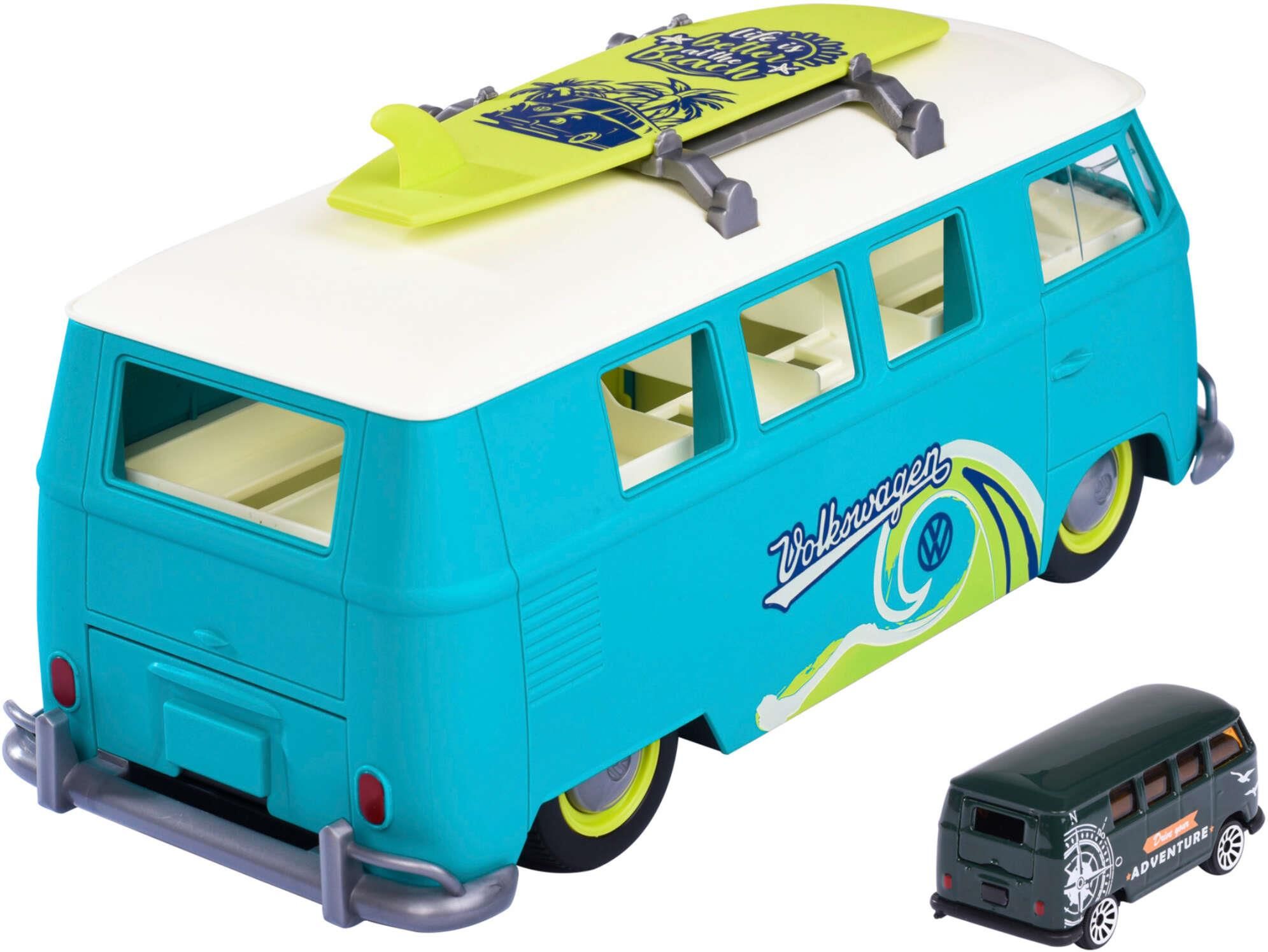 Majorette Zestaw Duży transporter aut walizka Volkswagen T1 + włoskie ...