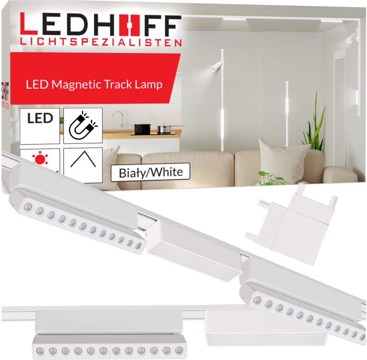Ledhoff Oświetlenie Szynowe Magnetyczne Zestaw 2X Listwa 1M + 5X Lampa ...