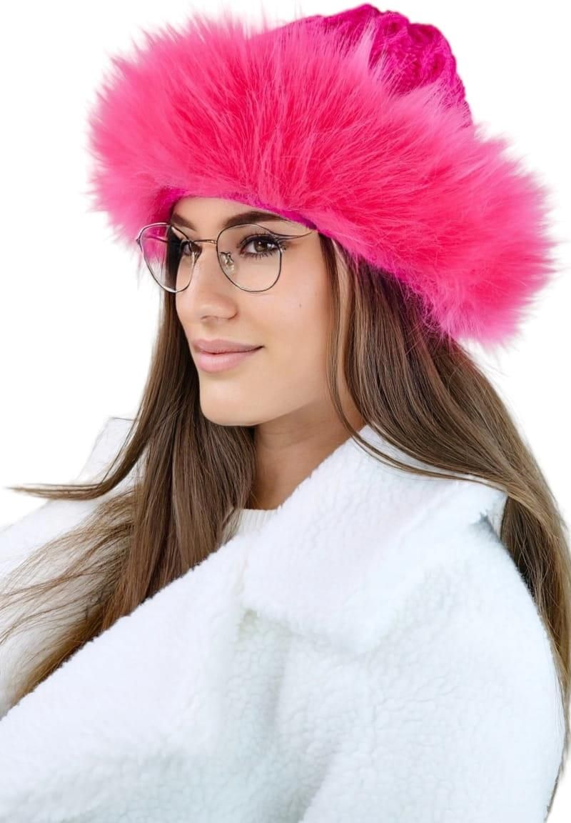 Tamara zimowa wełniana czapka z eco futrem toczek kolor malina - Ceny i ...