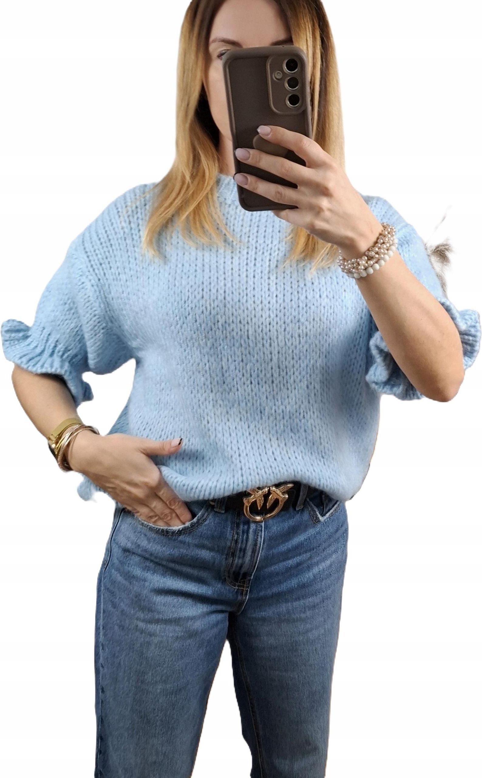 Piękny Włoski sweterek Krórki rękaw Falbanka Uni - Ceny i opinie - Ceneo.pl