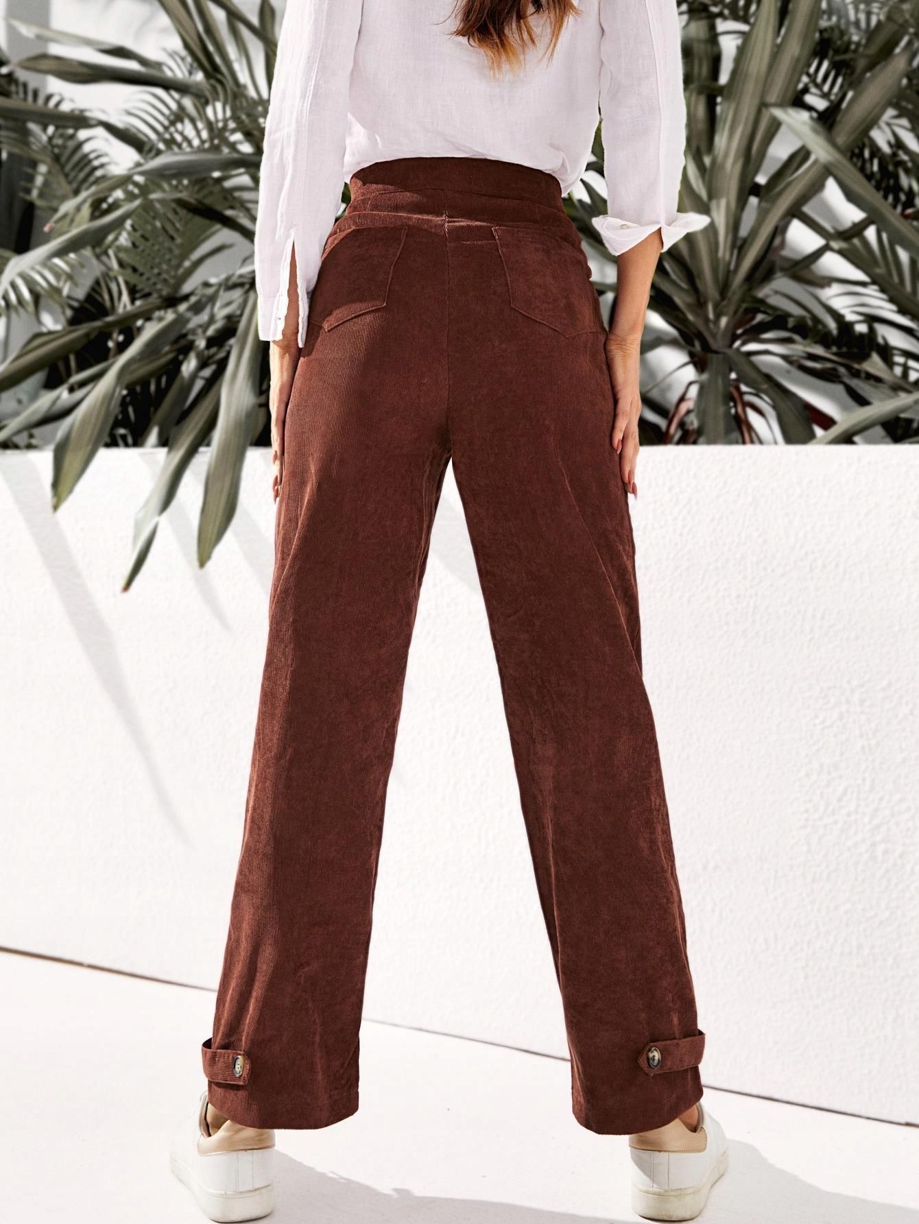 Spodnie Brązowe Sztruksowe Długie Proste Klasyczne Kieszenie Luukse S ...