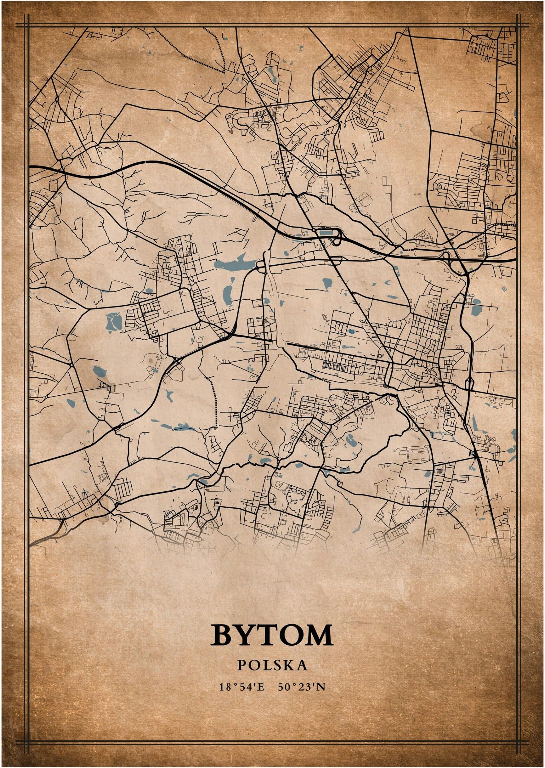 Plakat Mapa miasta vintage Bytom 50x40cm 1784462795 - Opinie i ...