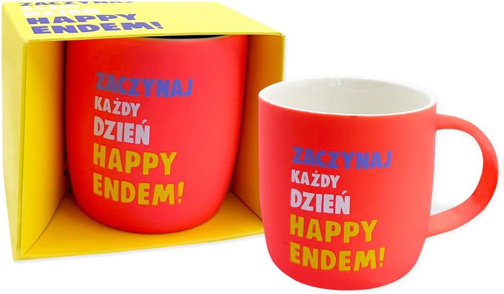 Kubek Neonowy Matowy Napis Zaczynaj Każdy Dzień Happy Endem 360ml ...