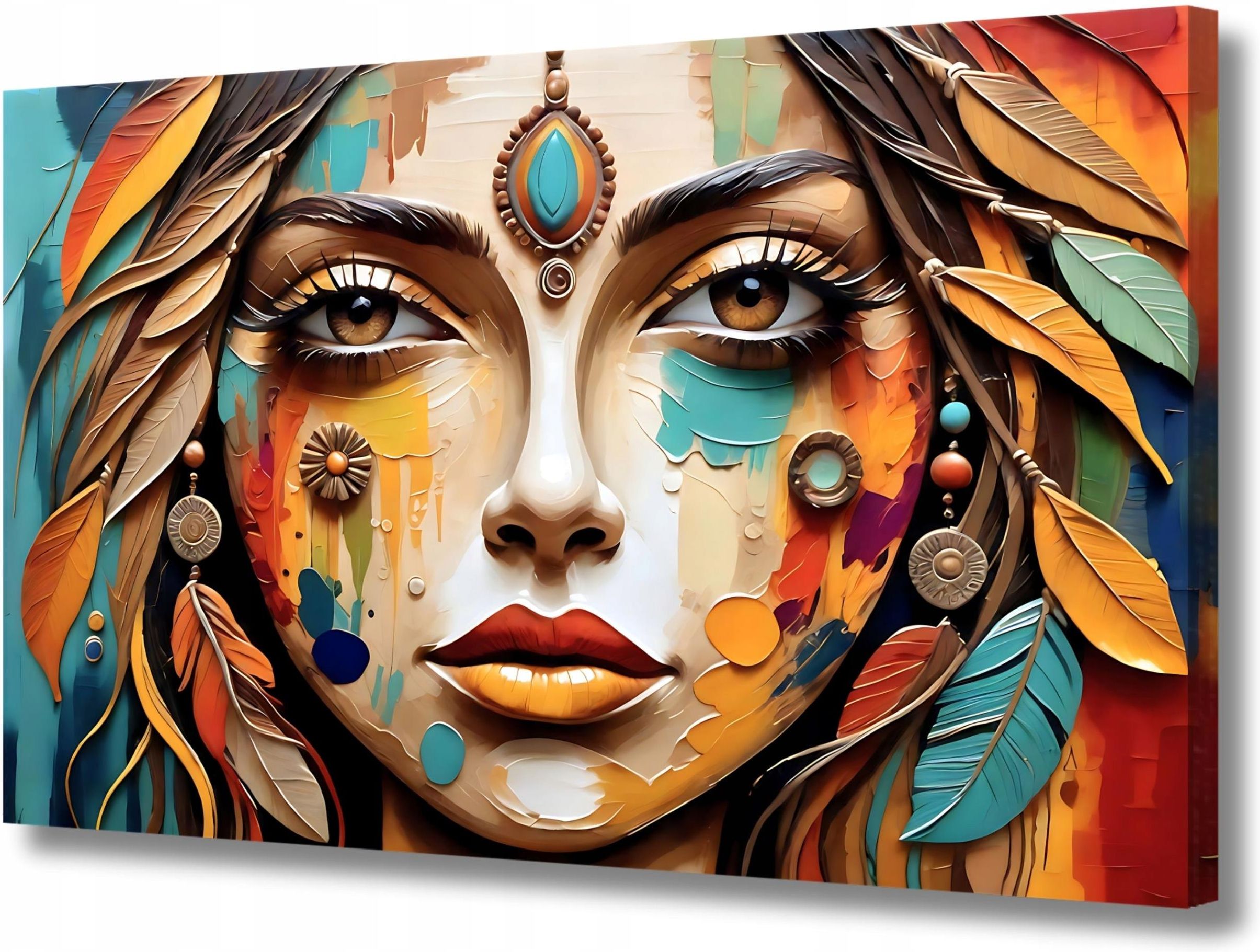 Obraz Na Płótnie Druk Cyfrowy Kolorowa Abstrakcja Boho Portret 40x30 cm ...