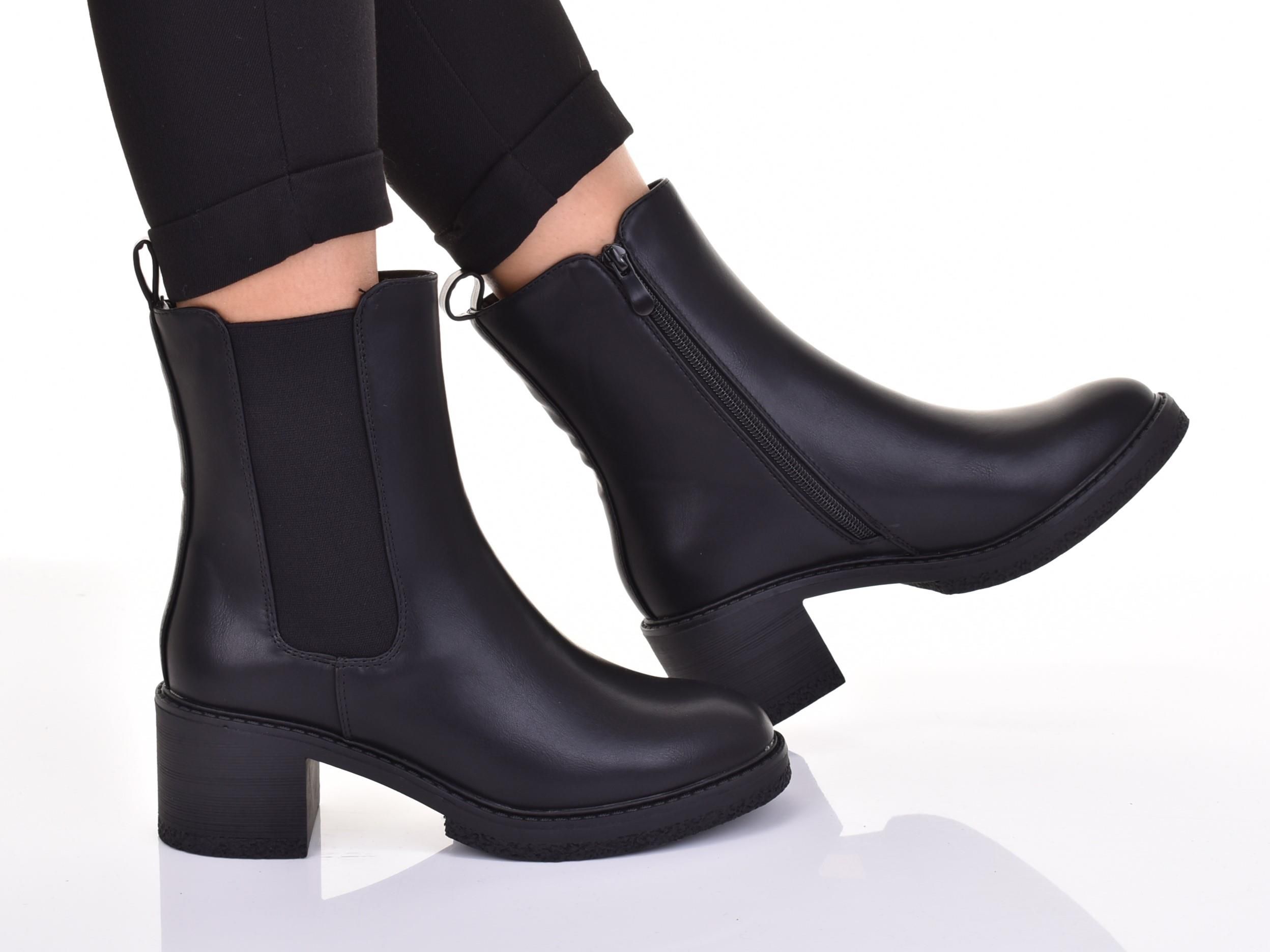 Modne Botki Damskie Na Obcasie Skórzane Czarne Buty Na Jesień Zimę ...