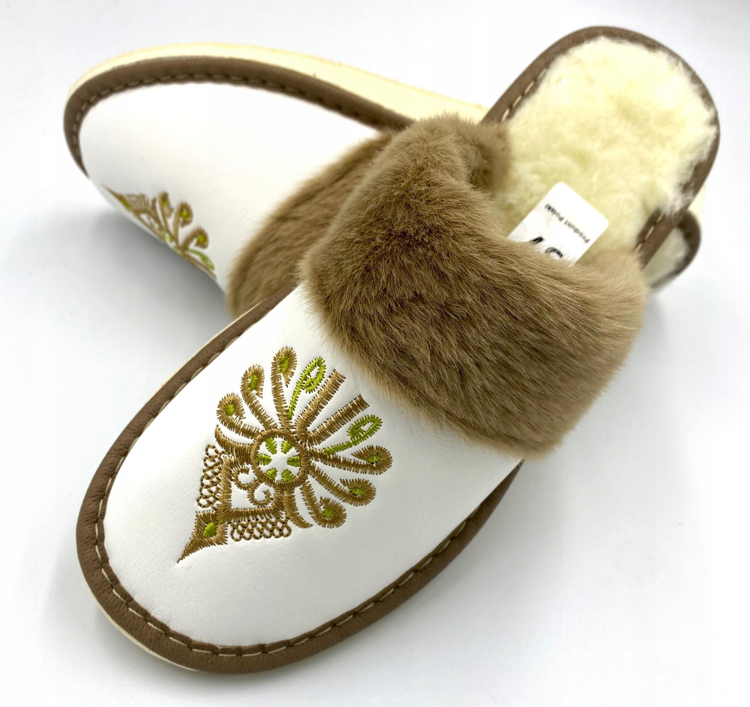 Kapcie Damskie Ocieplane Pantofle Parzenica Futerko Trepki biały r.36 ...