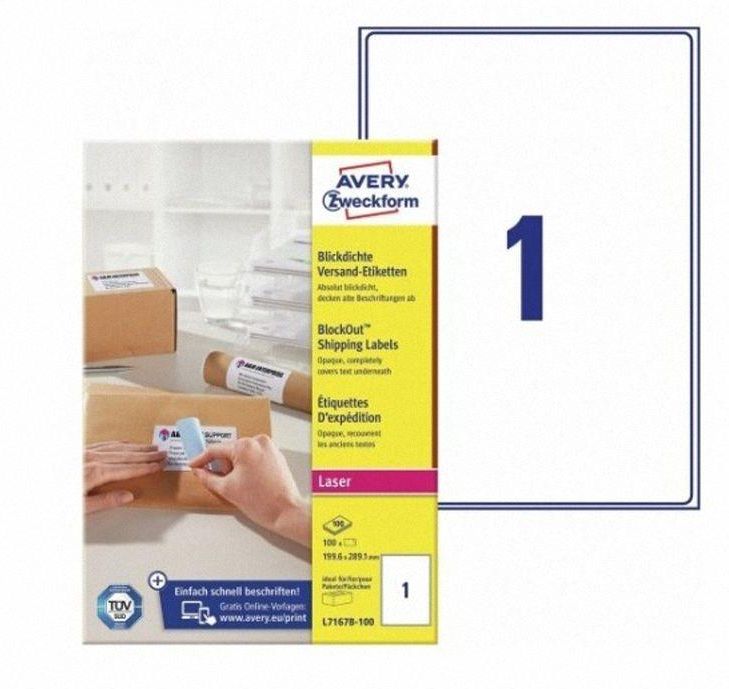 Avery Zweckform Etykiety Wysyłkowe Block Out 199,6 X289,1 1/A4 A'100 ...