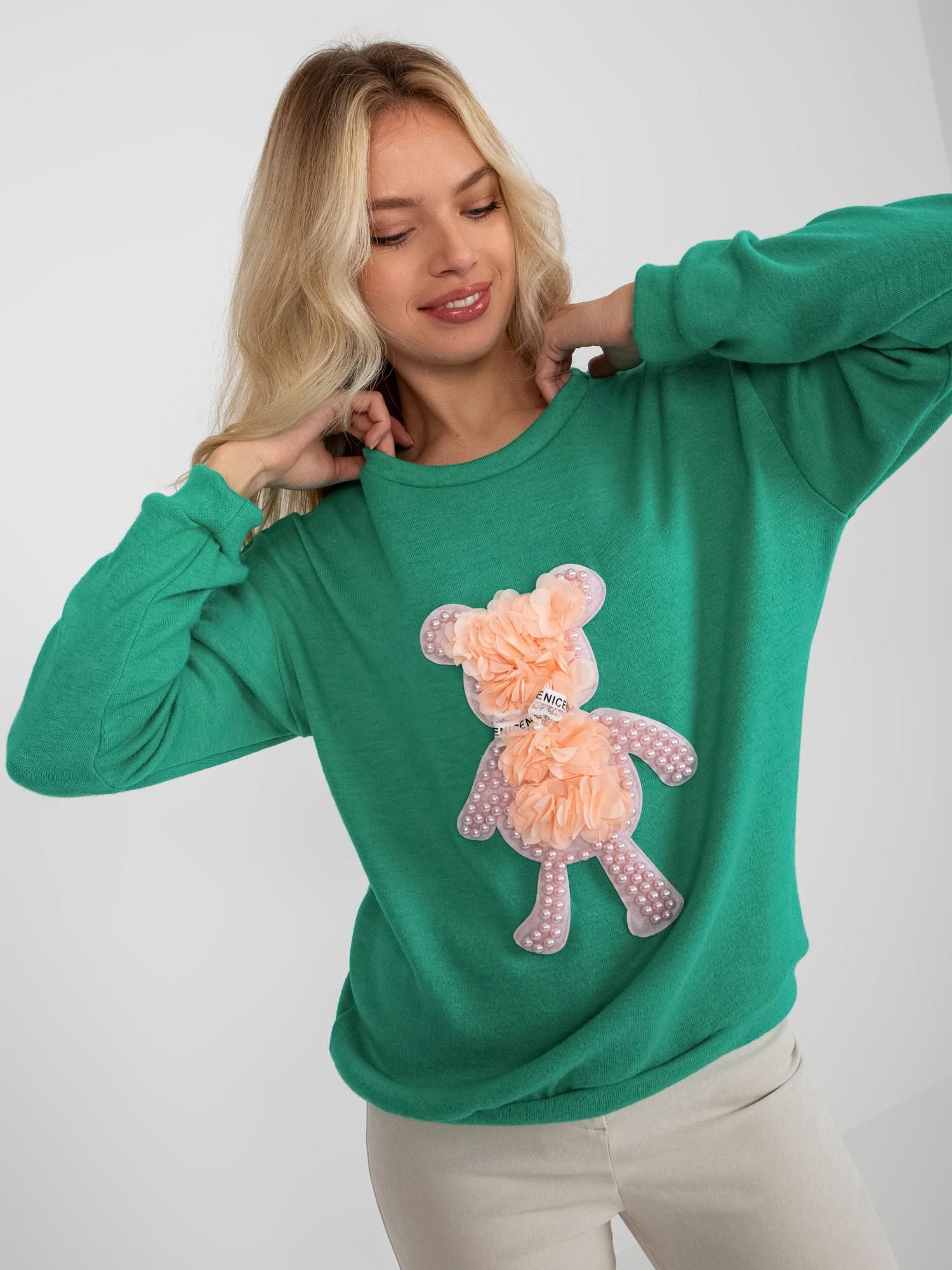 Turkusowy damski sweter klasyczny z aplikacją 3D - Ceny i opinie - Ceneo.pl