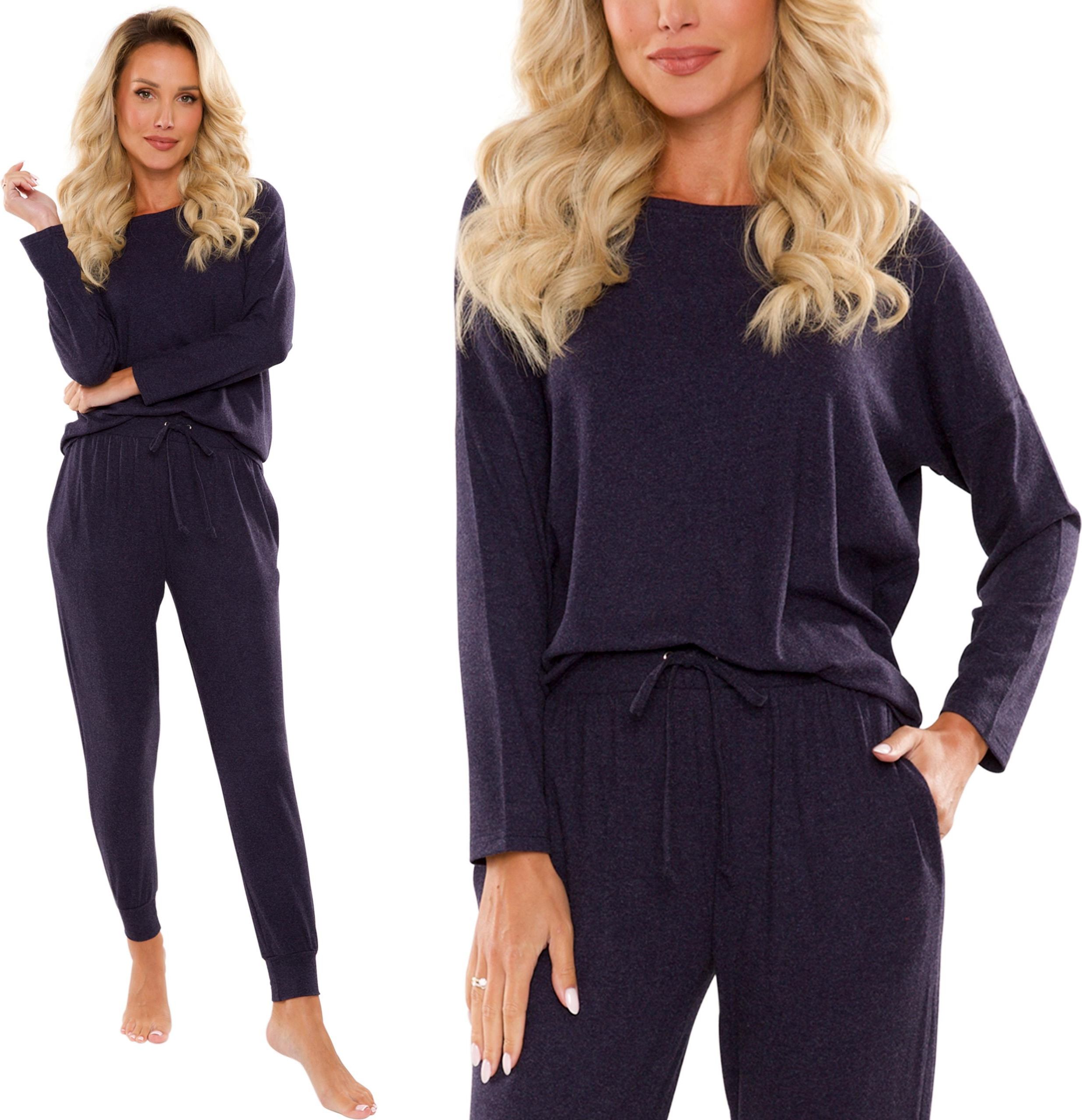 Piżama Damska Dwuczęściowa De Lafense Długi Rękaw Spodnie 555 Granat 2XL - Ceny i opinie - Ceneo.pl