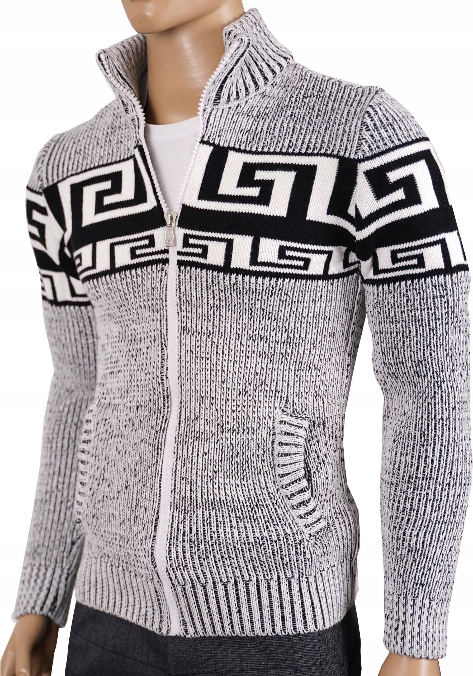 Sweter męski wełniany biały melanż rozpinany stójka zamek ciepły tureck ...